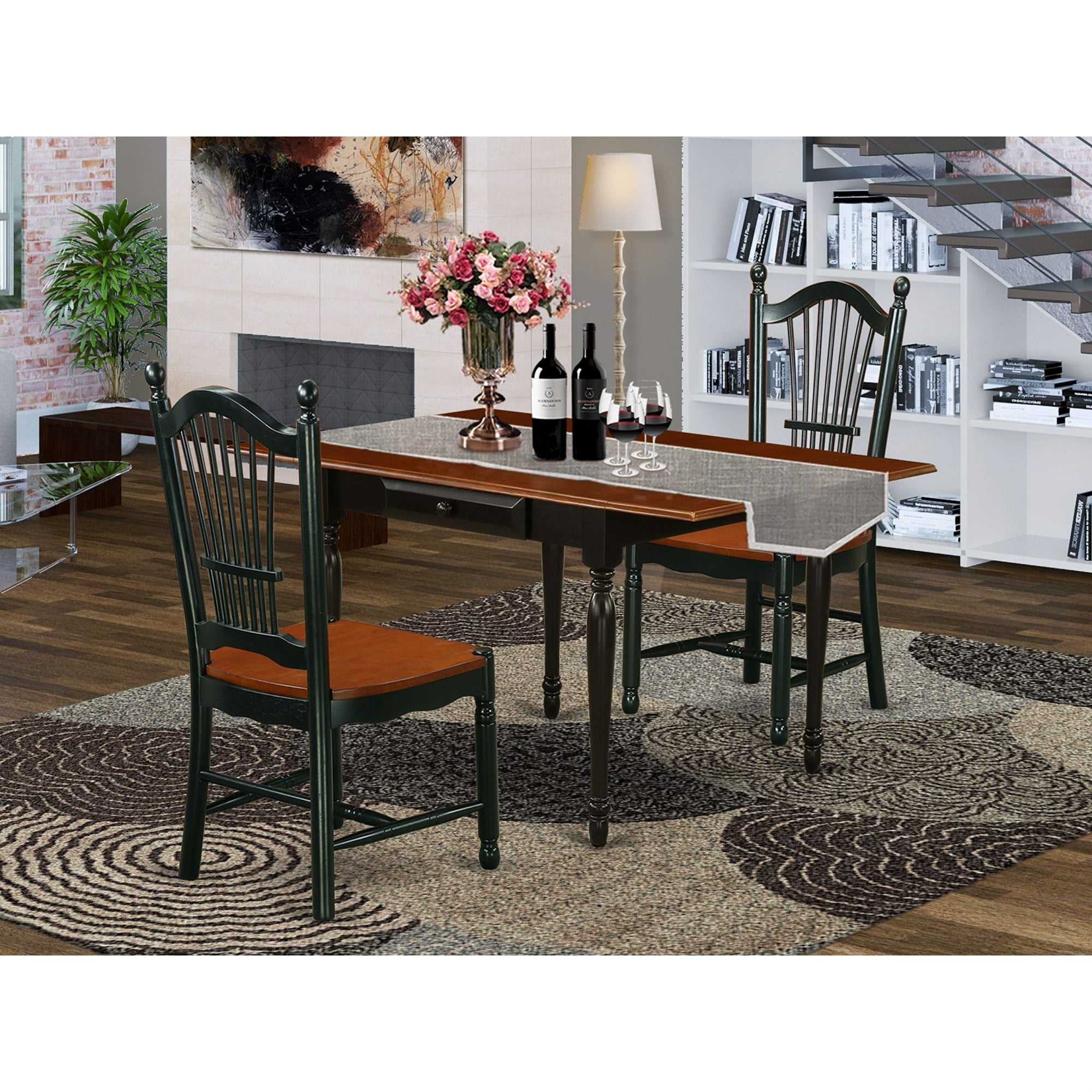 MZDO3-BCH-W 3Pc Kitchen Table Set - Transitional Style, Drop-Leaf Table ...