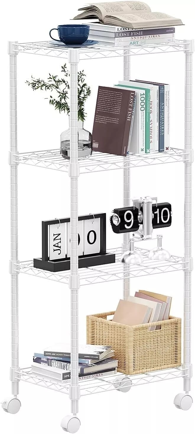 MZG 4-Shelf Wire Shelving Rack, Rolling Metal Storage for Laundry Room ...