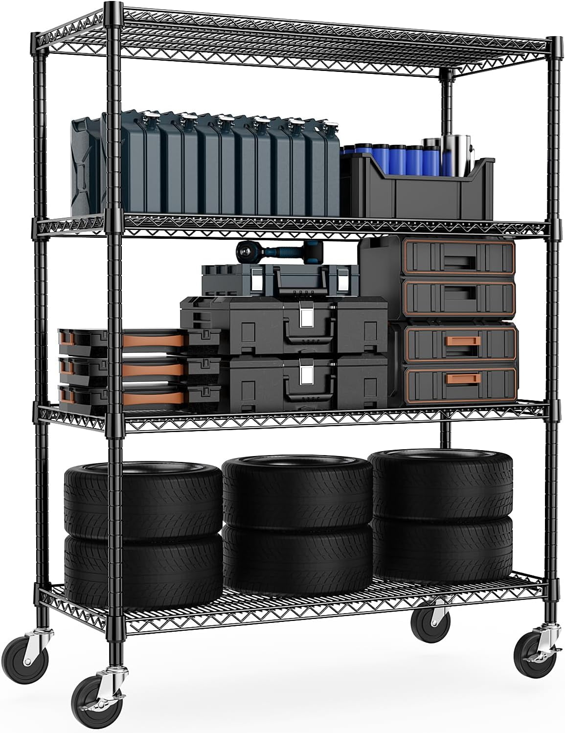 MZG 4 Tier Rolling Storage Shelves, Wire Shelving Unit with Wheels,23.6 ...