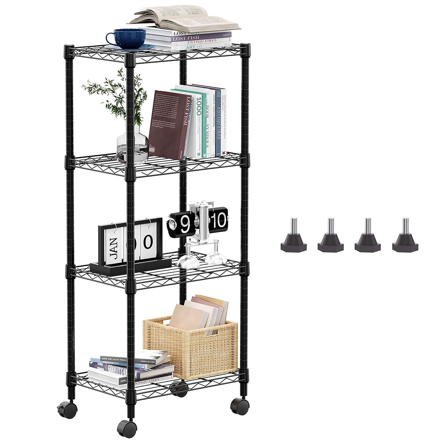 MZG 4 Tier Rolling Wire Shelving,11.8" D x 17.7" W x 40.8" H,Storage ...