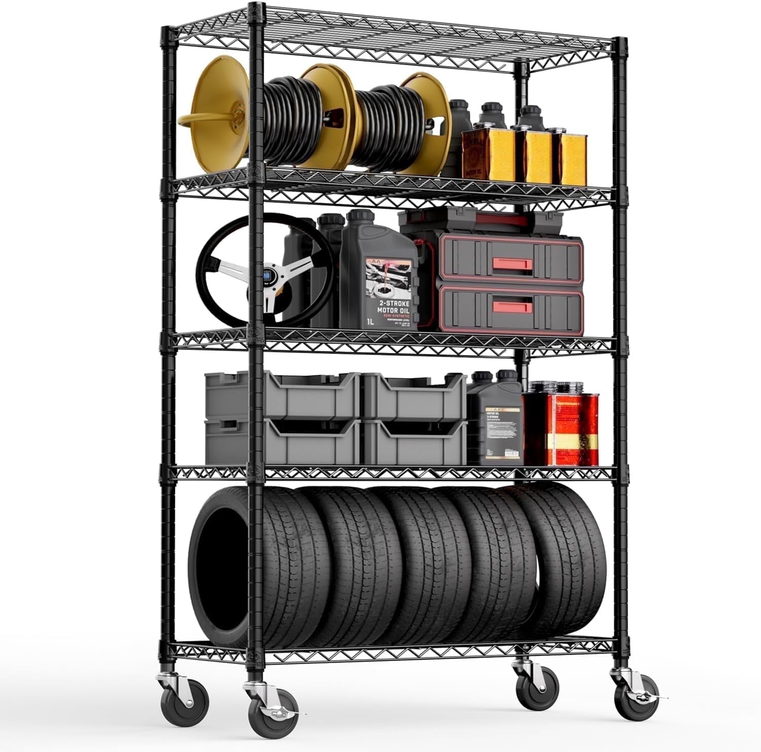 M MZG 5 Tier Heavy Duty Shelving Unit with Wheels,17.7"D x 47.2"W x 76. ...