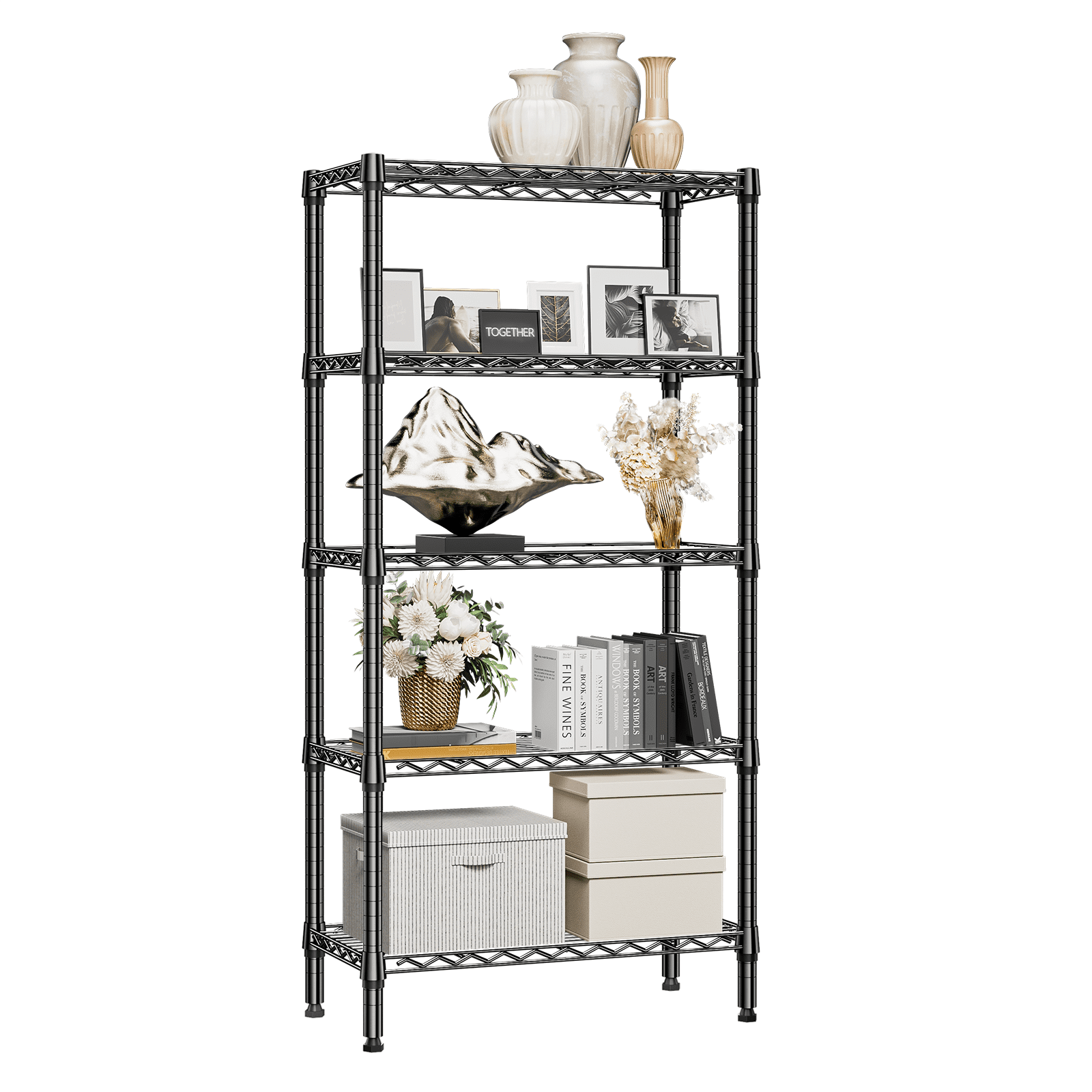 MZG 5 Tier Metal Shelving Unit,Garage Wire Rack, Adjustable Shelves,13. ...