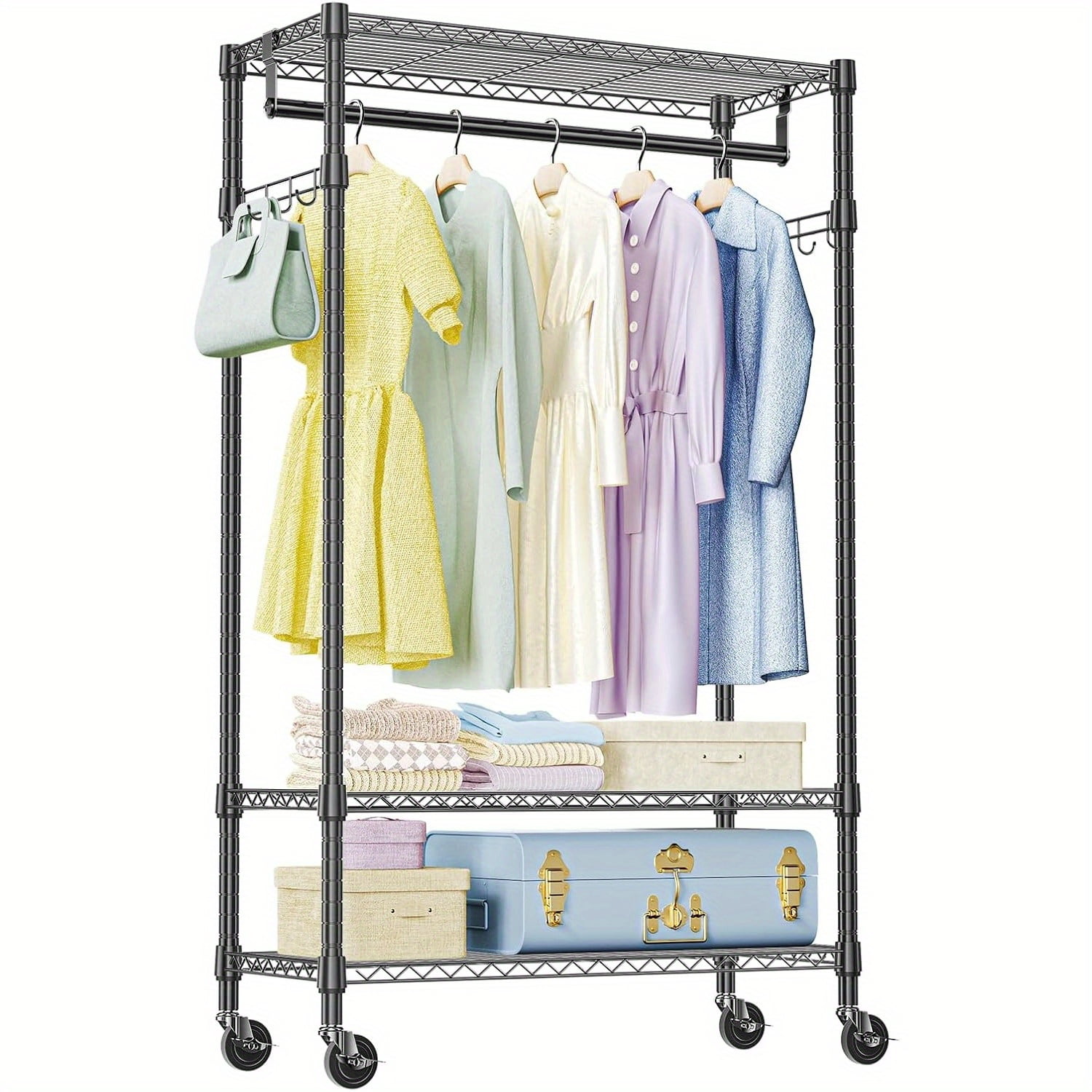 MZG Heavy Duty Rolling Garment Rack - 500LB Capacity with 3 Adjustable ...