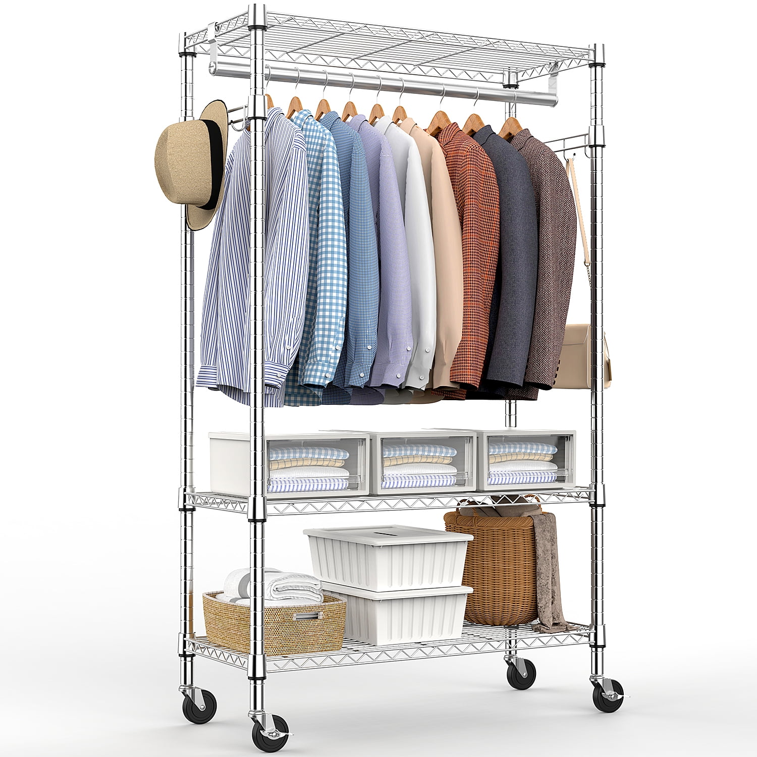 MZG Metal Clothes Rack Rolling Garment Rack,15.7"Dx 29.5" Wx 74.5" H ...