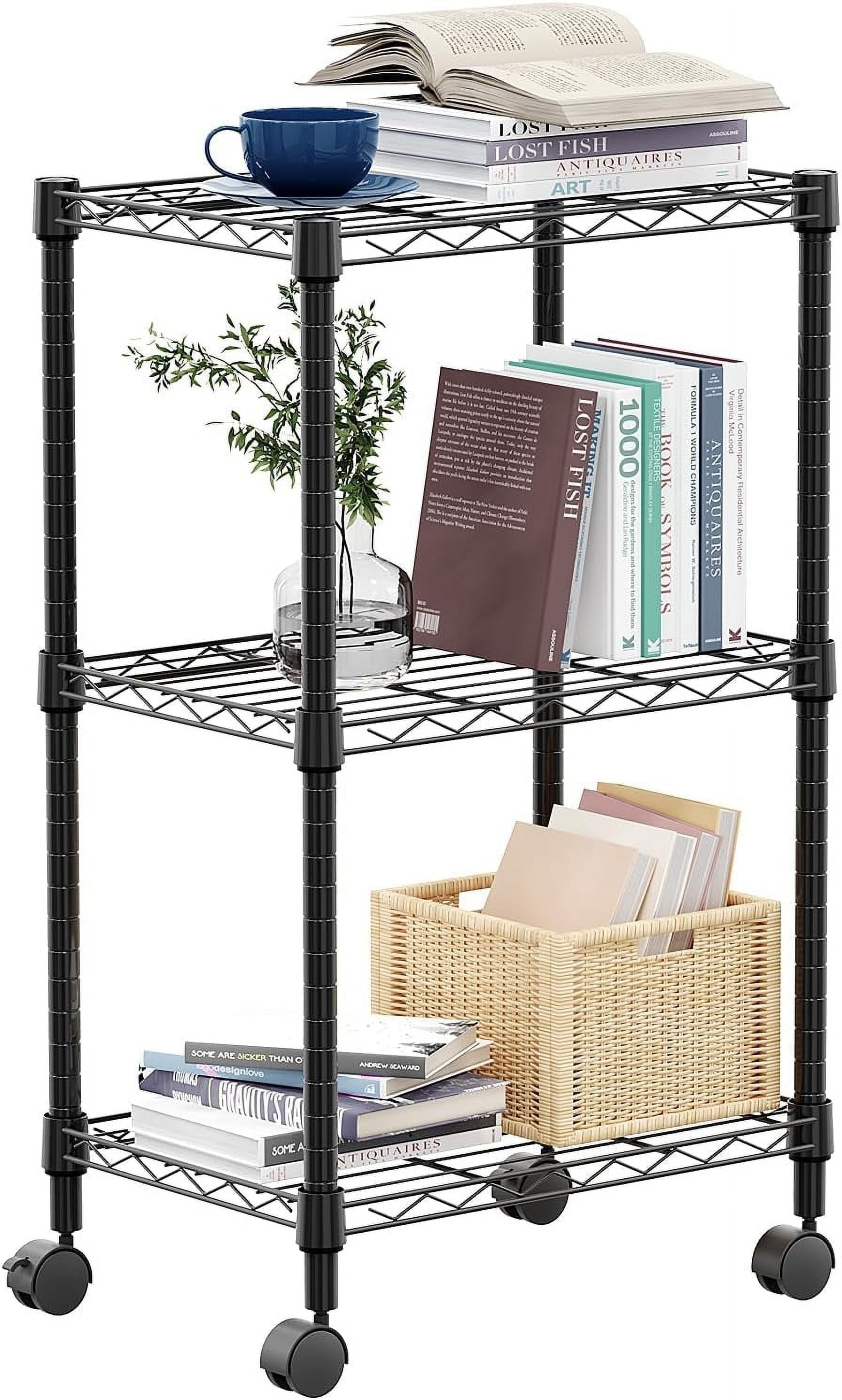 MZG Wire Shelf Unit 3-Tier 11.8"Dx17.7"Wx29.8"H Wheels, Rolling Storage ...