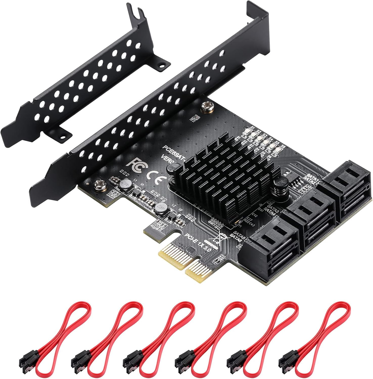 MZHOU PCIe SATA Card 6 Ports With 6 Cables and Low Profile Bracket, 6 ...