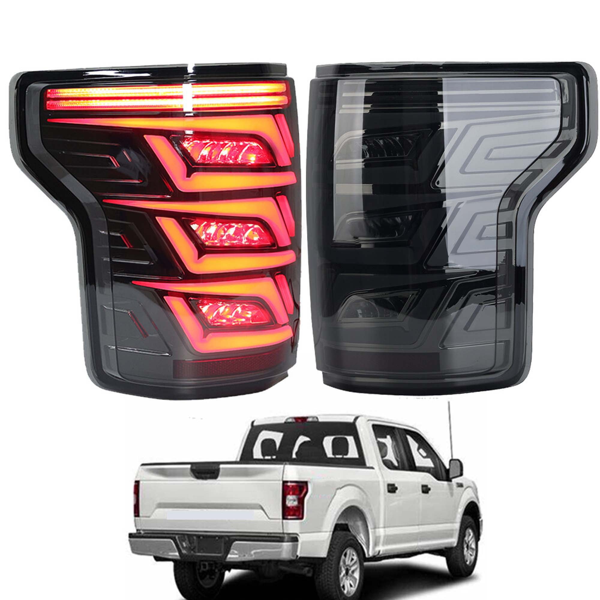 MZORANGE 2PCS Smoked LED Tail Lights Rear Lamps Brake For Ford F150 ...