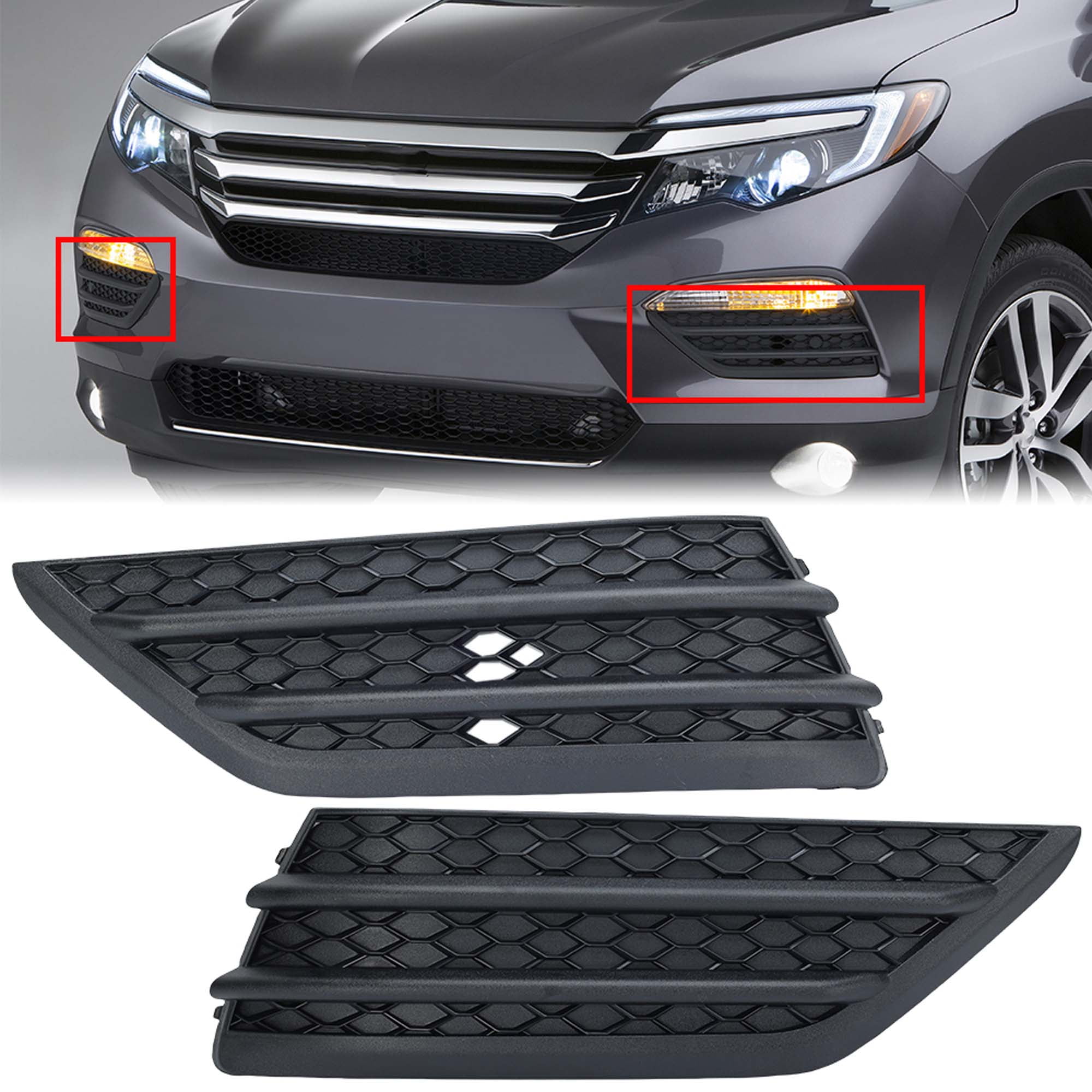 MZORANGE Front Bumper Grille Left and Right Side For Honda Pilot LX EX ...