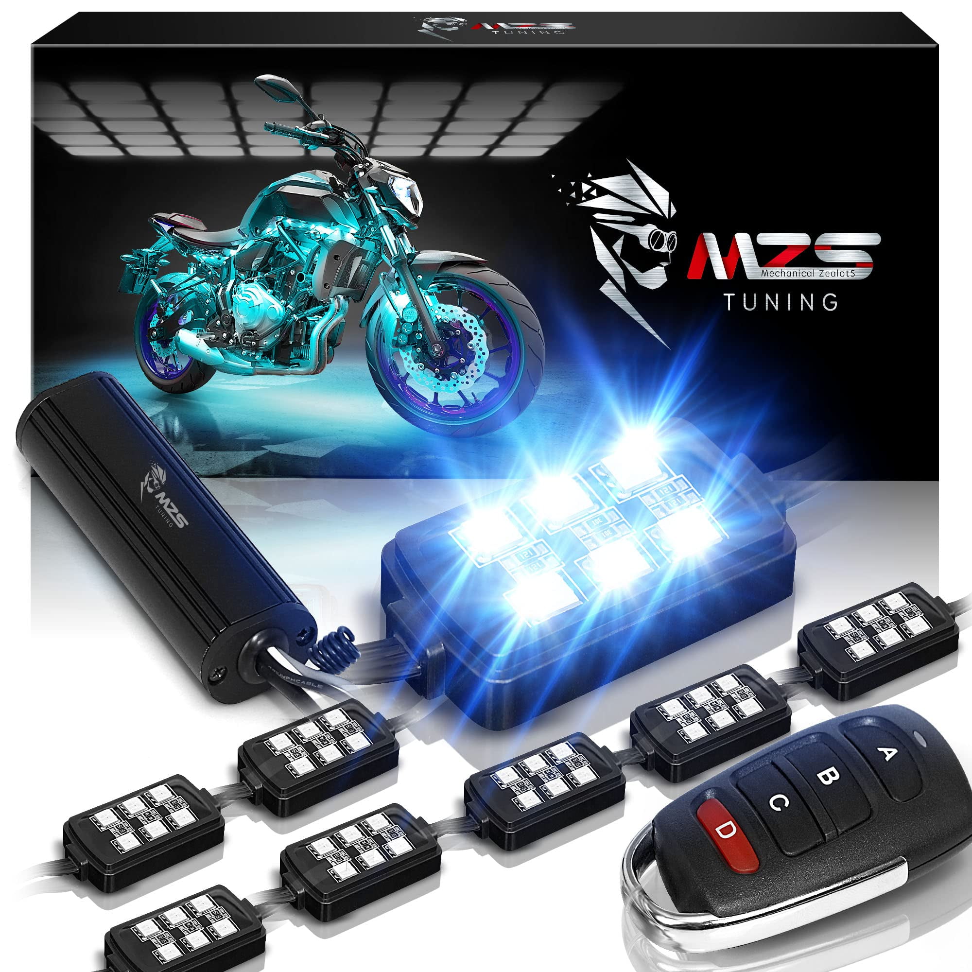 MZS 8Pcs Motorcycle LED RRF12 Light Kit, Multi-Color Neon RGB Strips ...