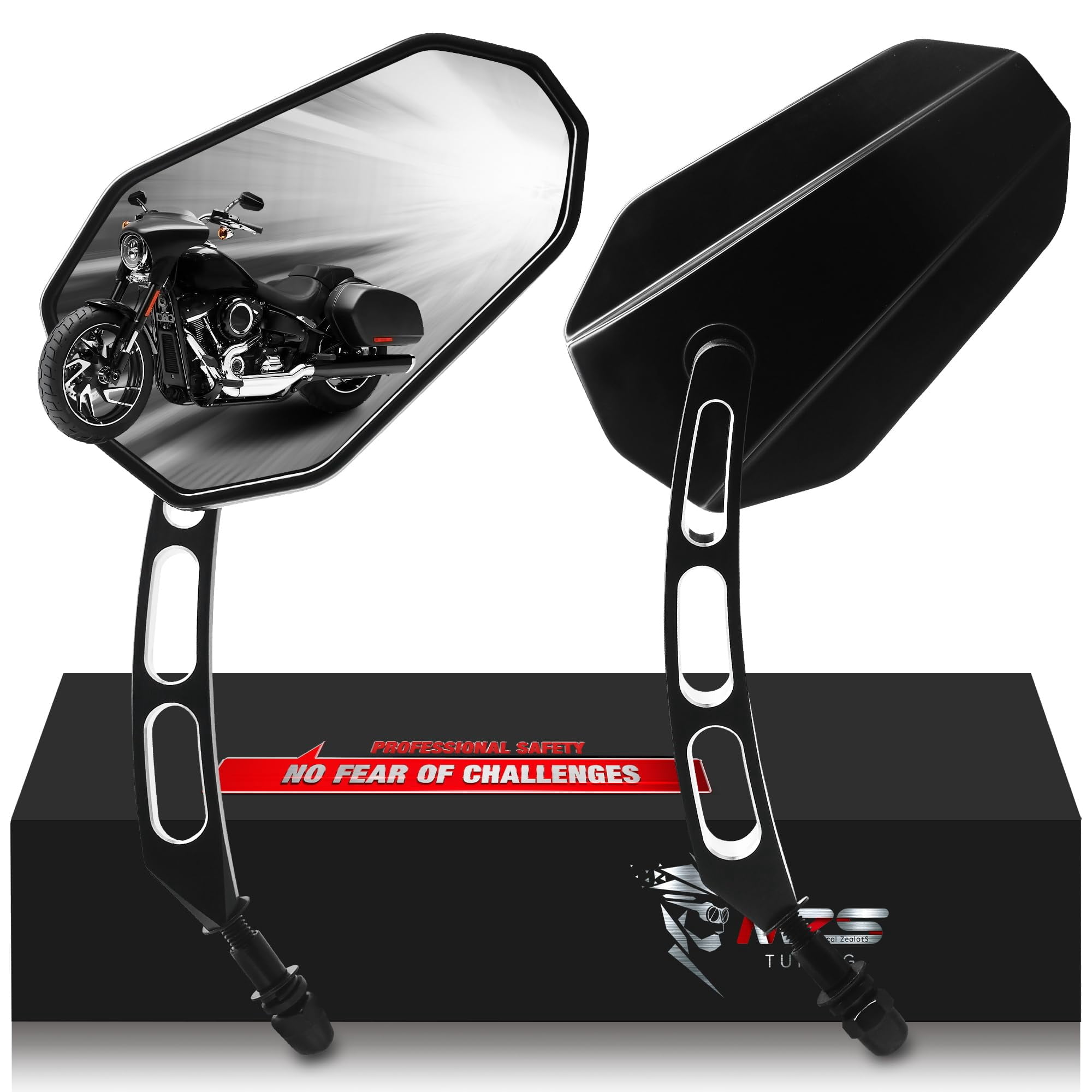 MZS Motorcycle Mirrors Black, M8 Motorbike Rear View Mirror Side ...