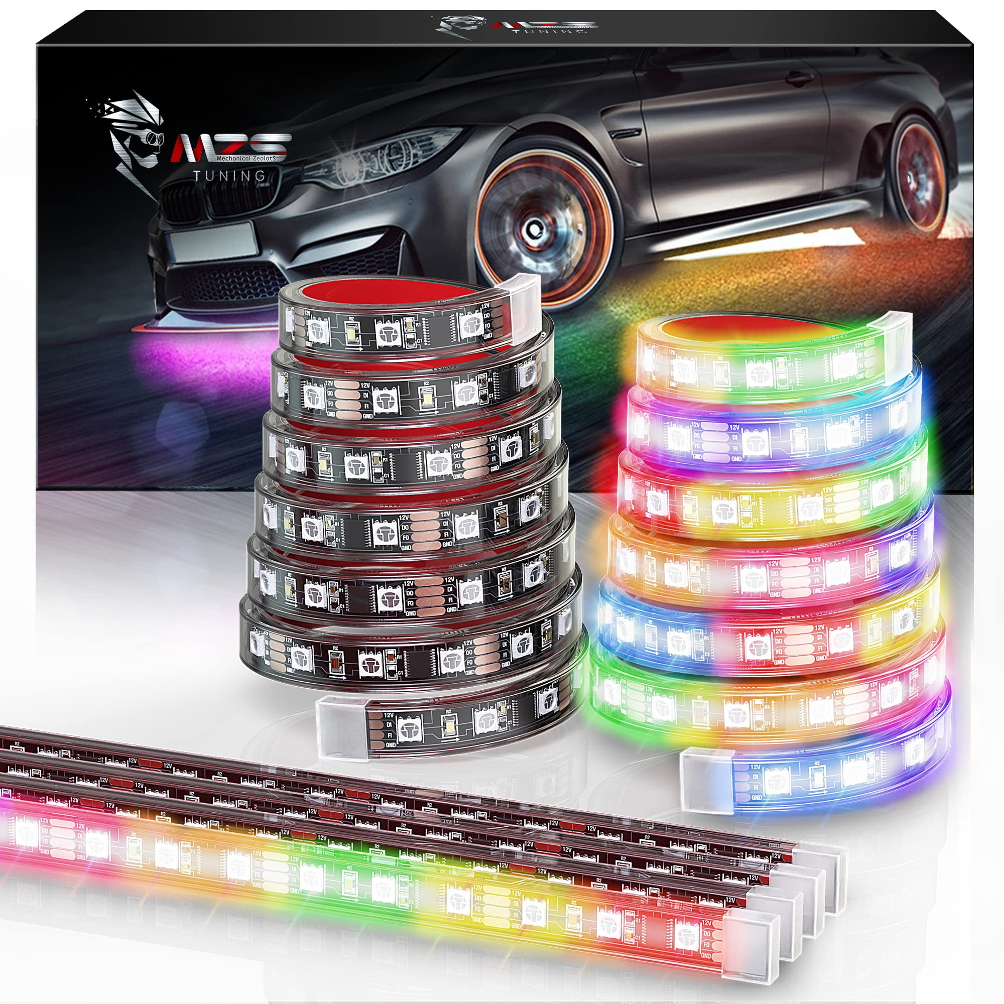 MZS RGB LED Car IFF17 Underglow Lights, Bluetooth Neon LED Strip Light ...
