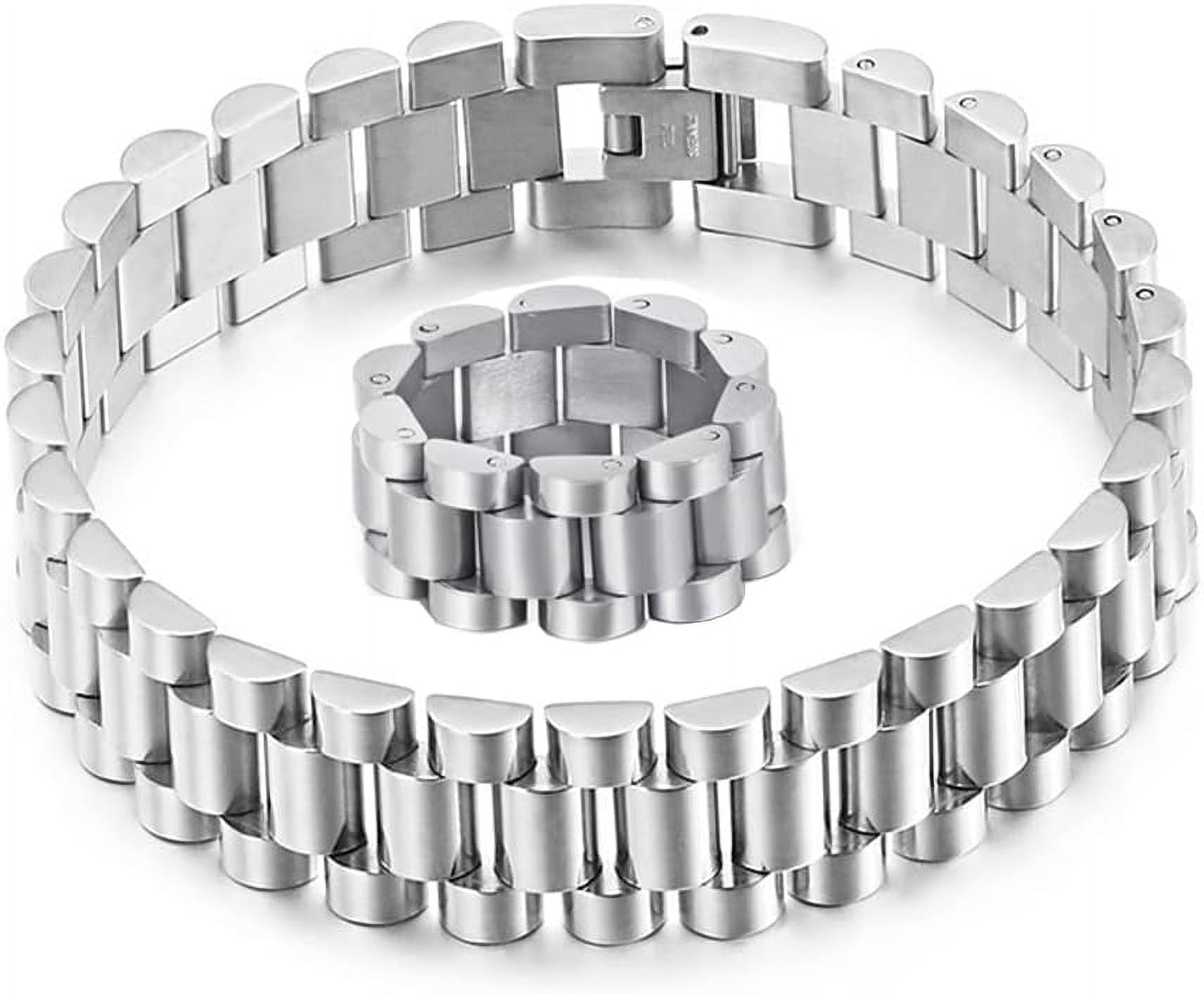 MZTYSGL 15mm Heavy Men Women Watchband Chain Bracelets Rings Set Hiphop ...