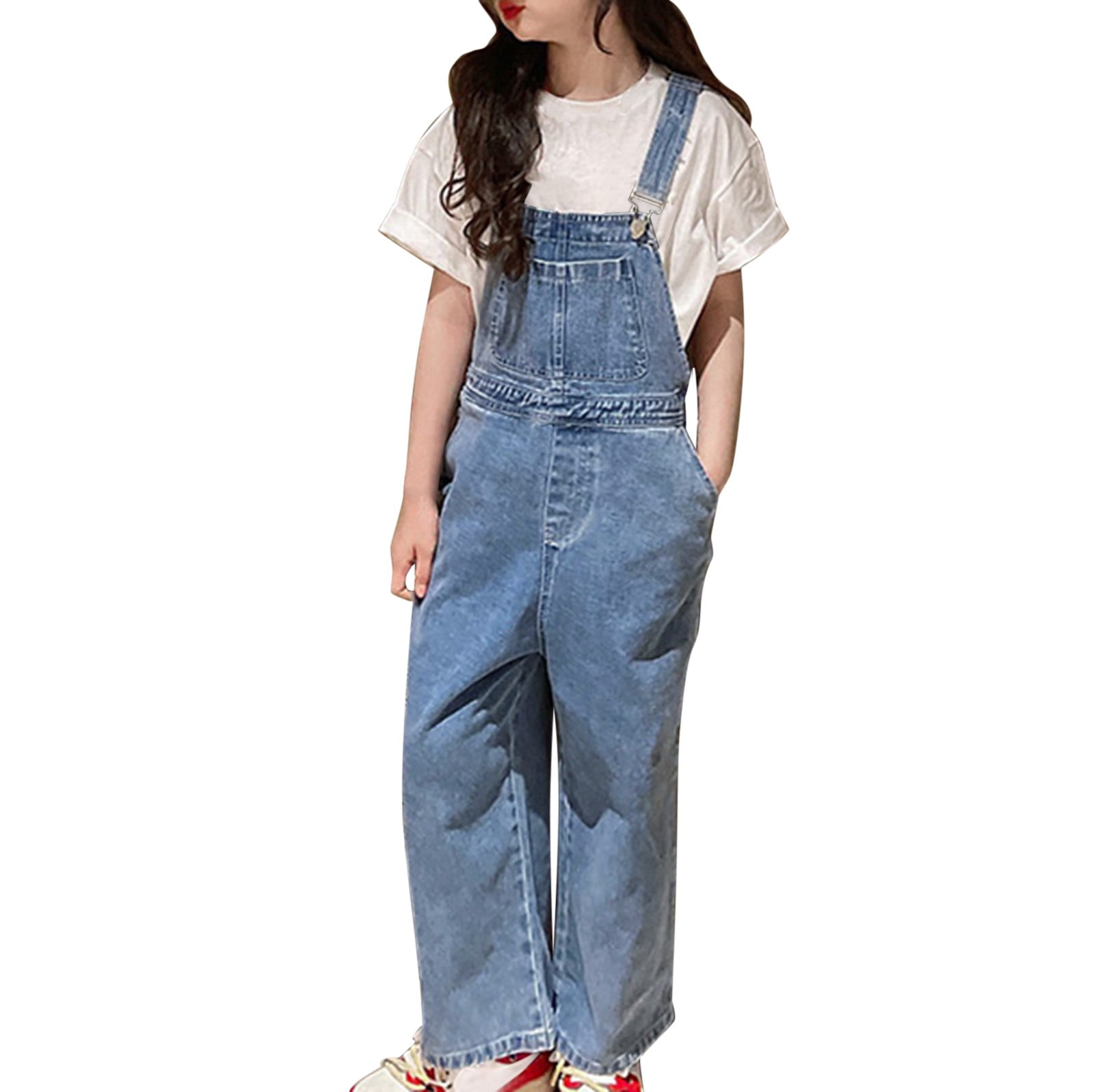 MZXELPRJD Denim Overalls for Teen Girls Kids Sleeveless Wide Leg ...