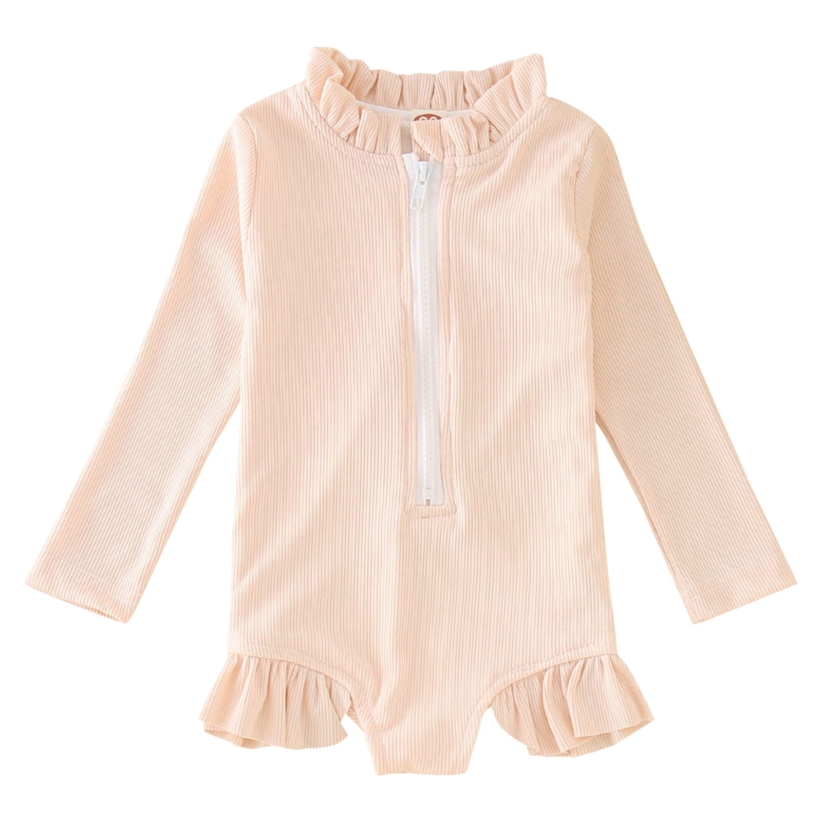 MZXELPRJD Swimsuit Ruffled Solid Color Long Sleeve 1 Piece Swimsuit for ...