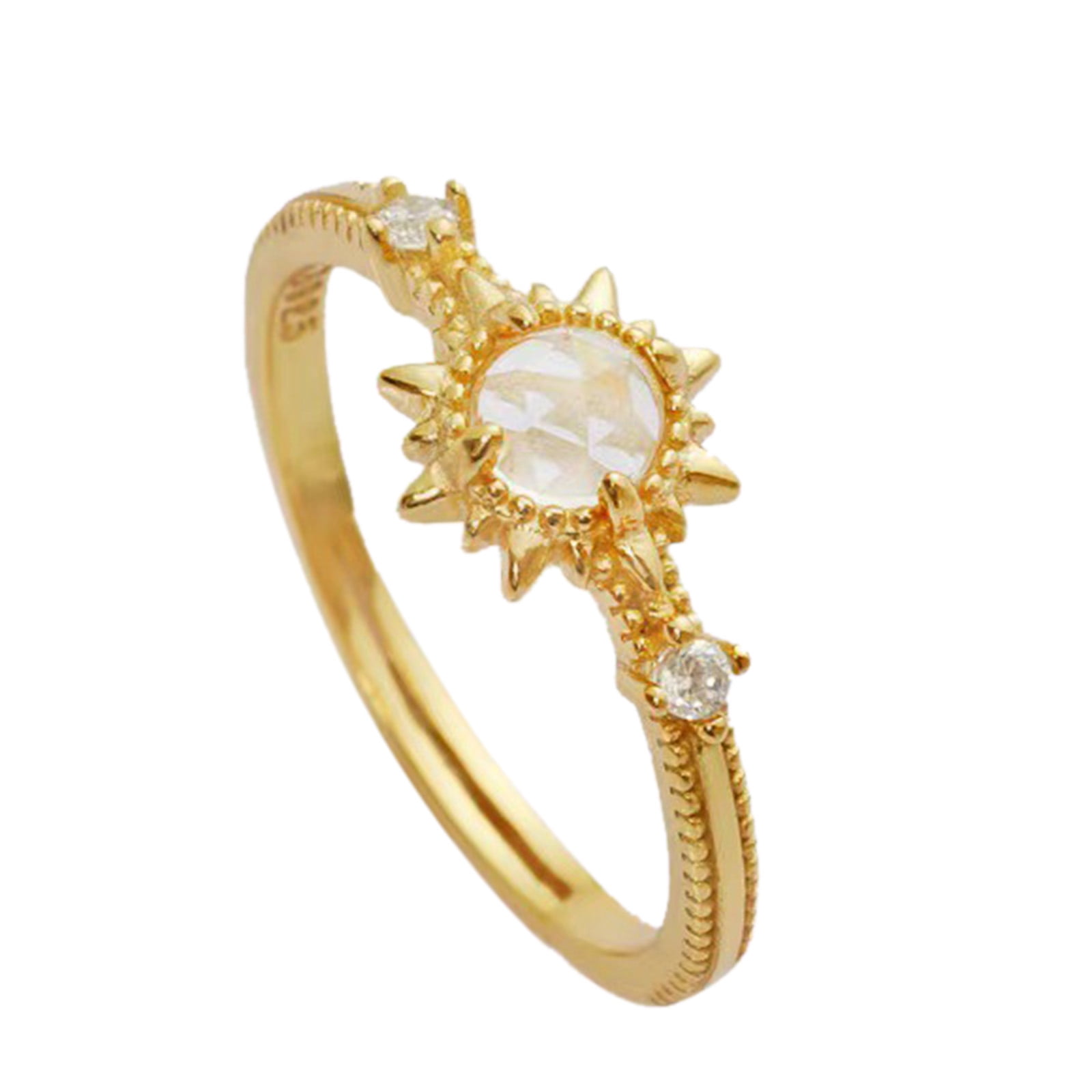 MZXELPRJD Women's Band Rings Sun God Natural Rose Cut White Copper Gold ...