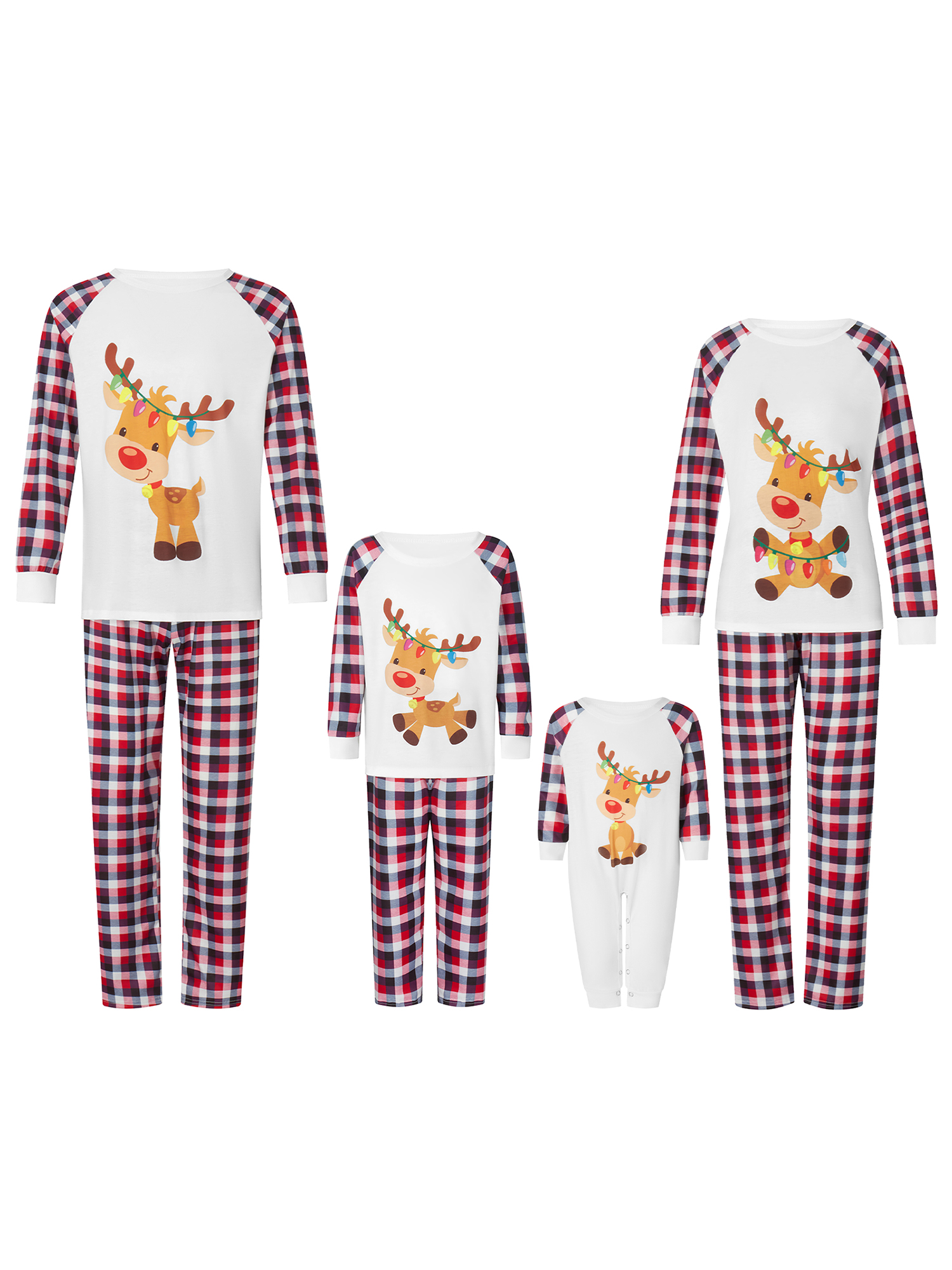 Ma&Baby Christmas Pajamas Family Matching Pjs Set Xmas Reindeer Plaid ...