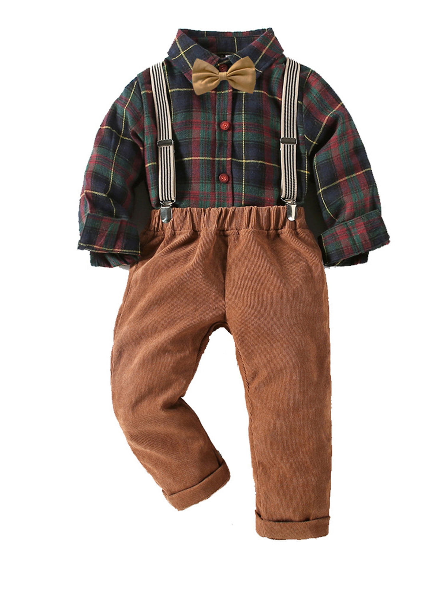 Ma&Baby Toddler Boys Formal Suit Sets Shirt Bow Tie Suspender Pants ...