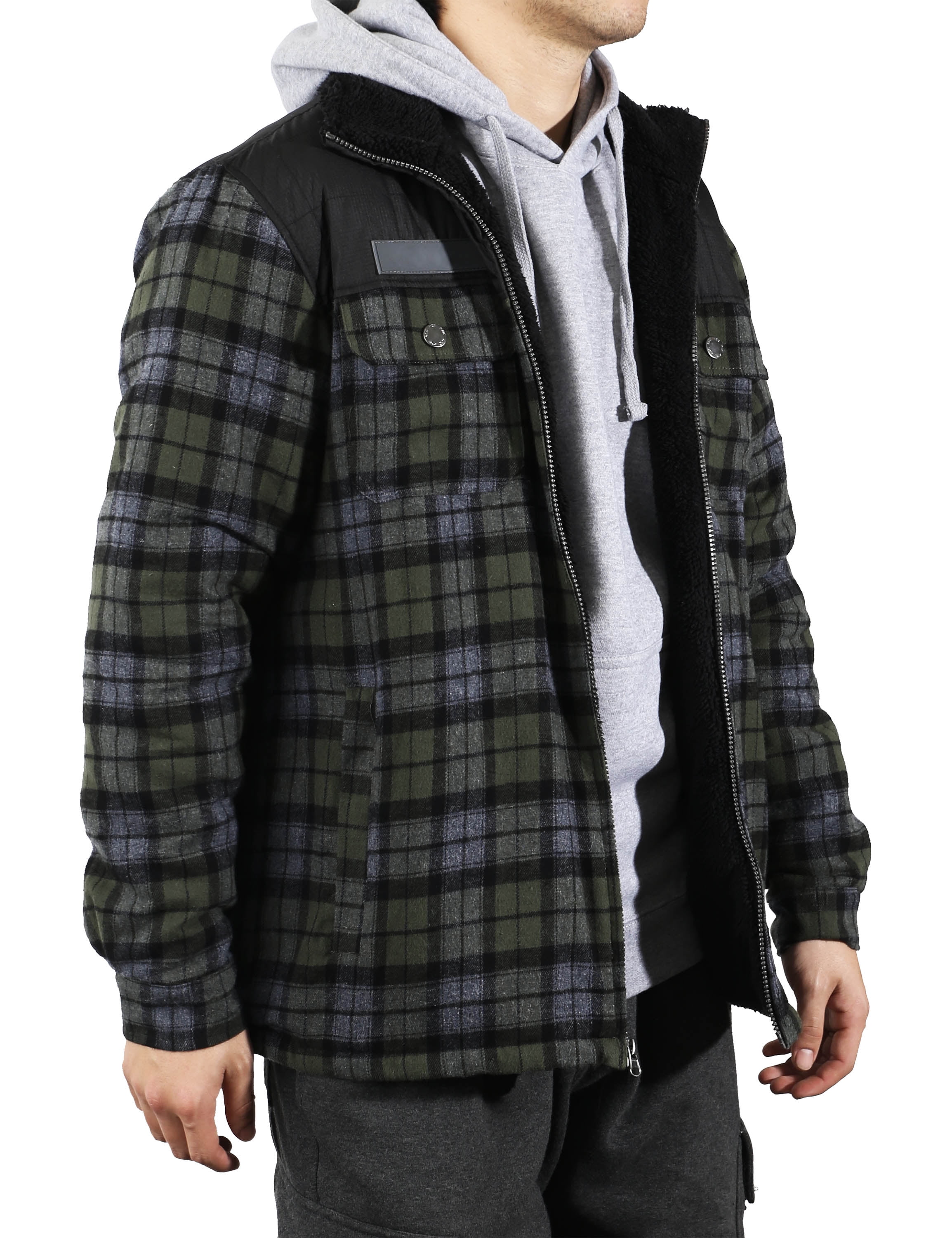 Ma Croix Men's Plaid Zip-Up Sherpa Lined Thermal Fleece Padded Cotton ...