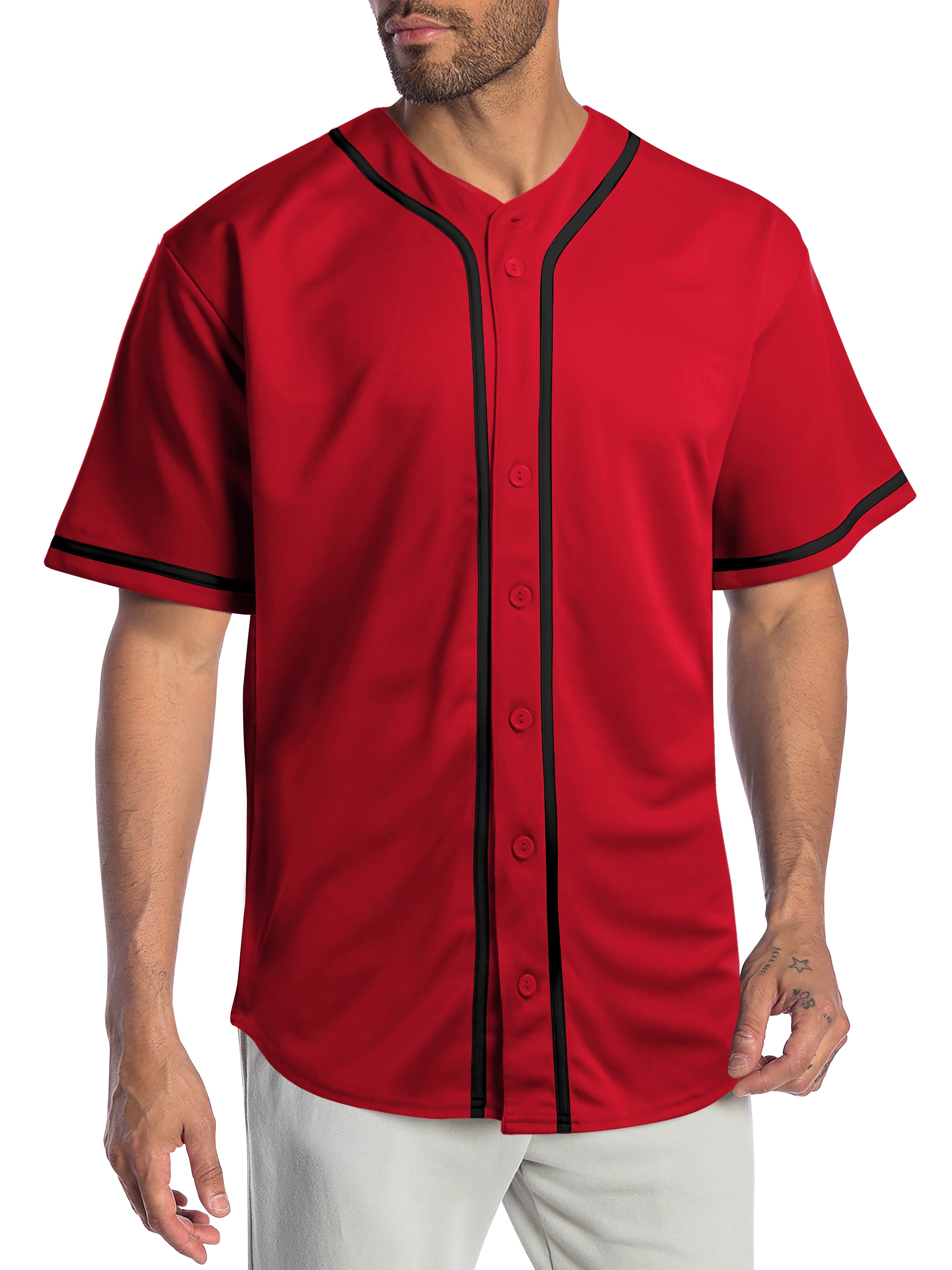 Ma Croix Mens Baseball Jersey Stripe T Shirts Plain Button Down Sports ...