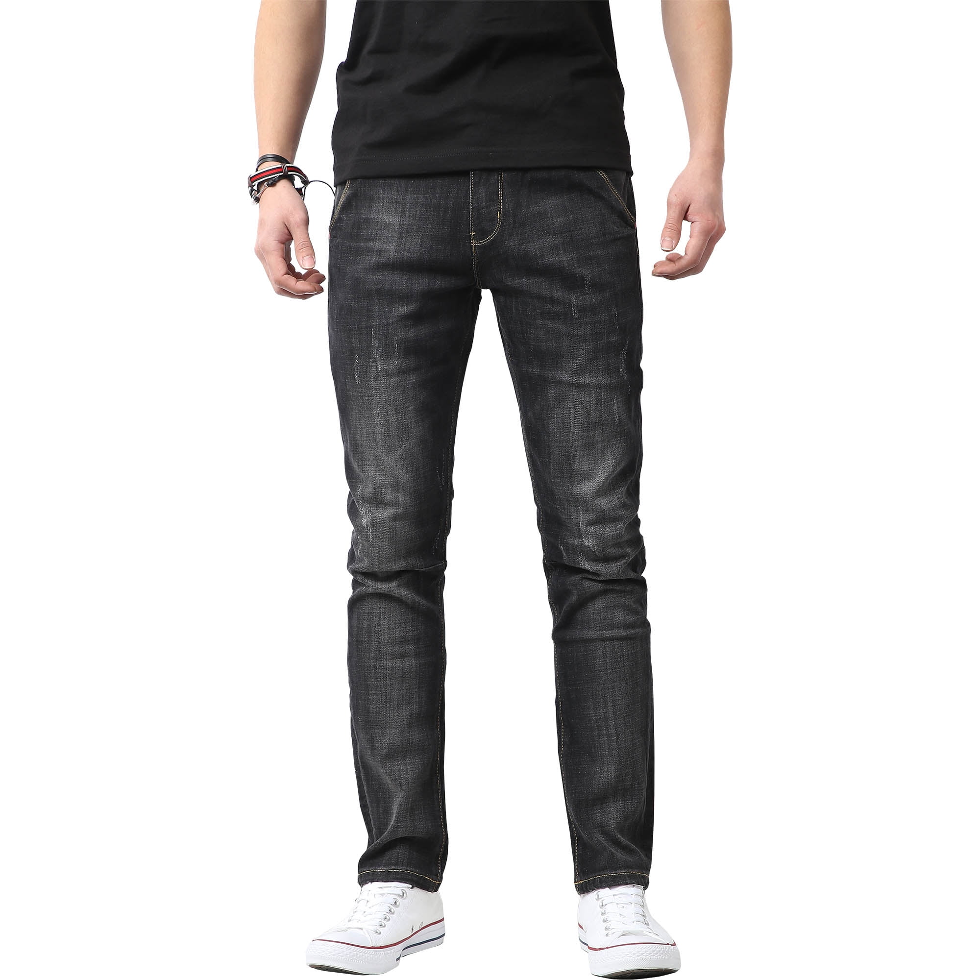 Ma Croix Mens Biker Jeans Distressed Ripped Zipper Straight Slim Fit ...