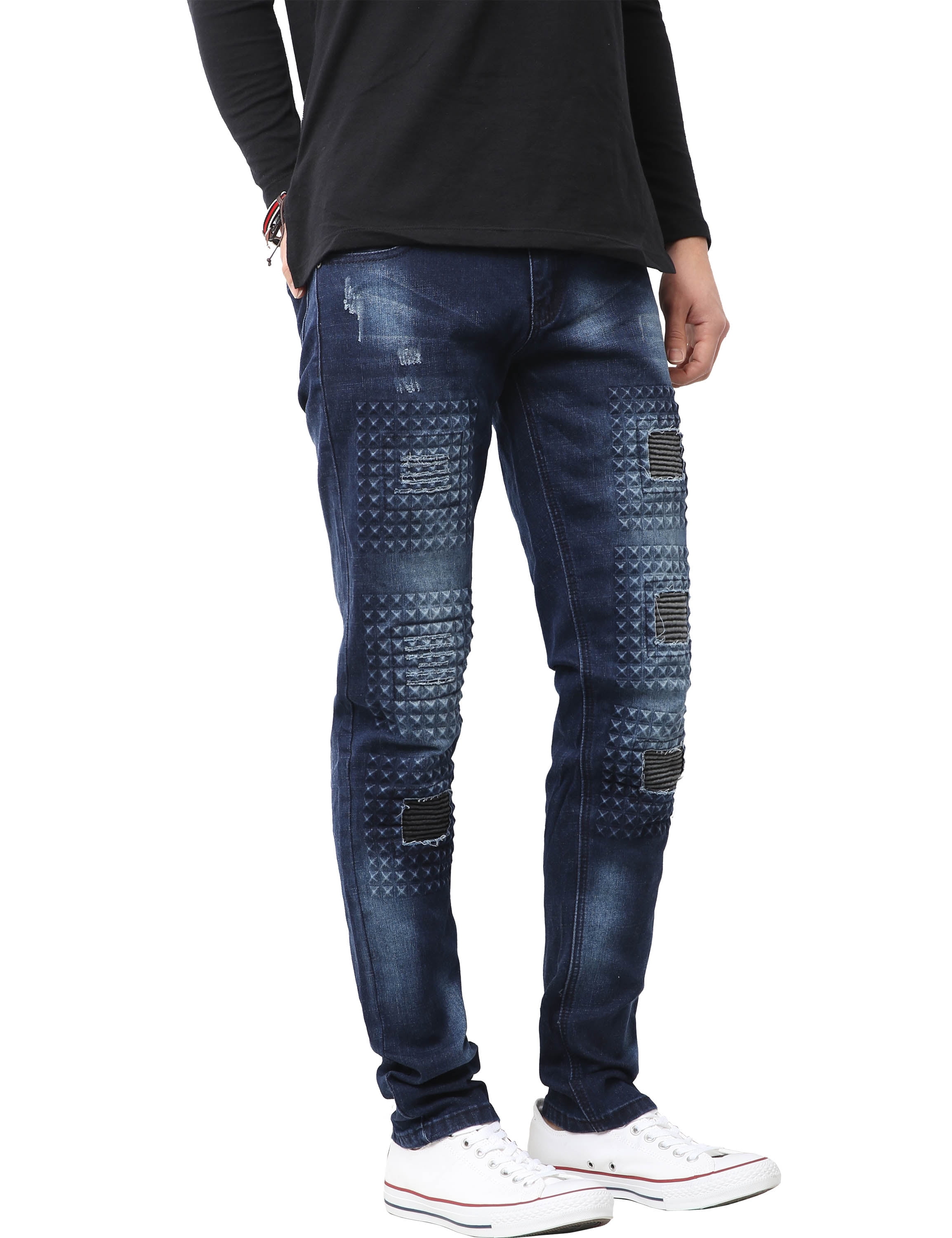 Ma Croix Mens Biker Jeans Slim Fit Distressed Ripped Zipper Stretch ...