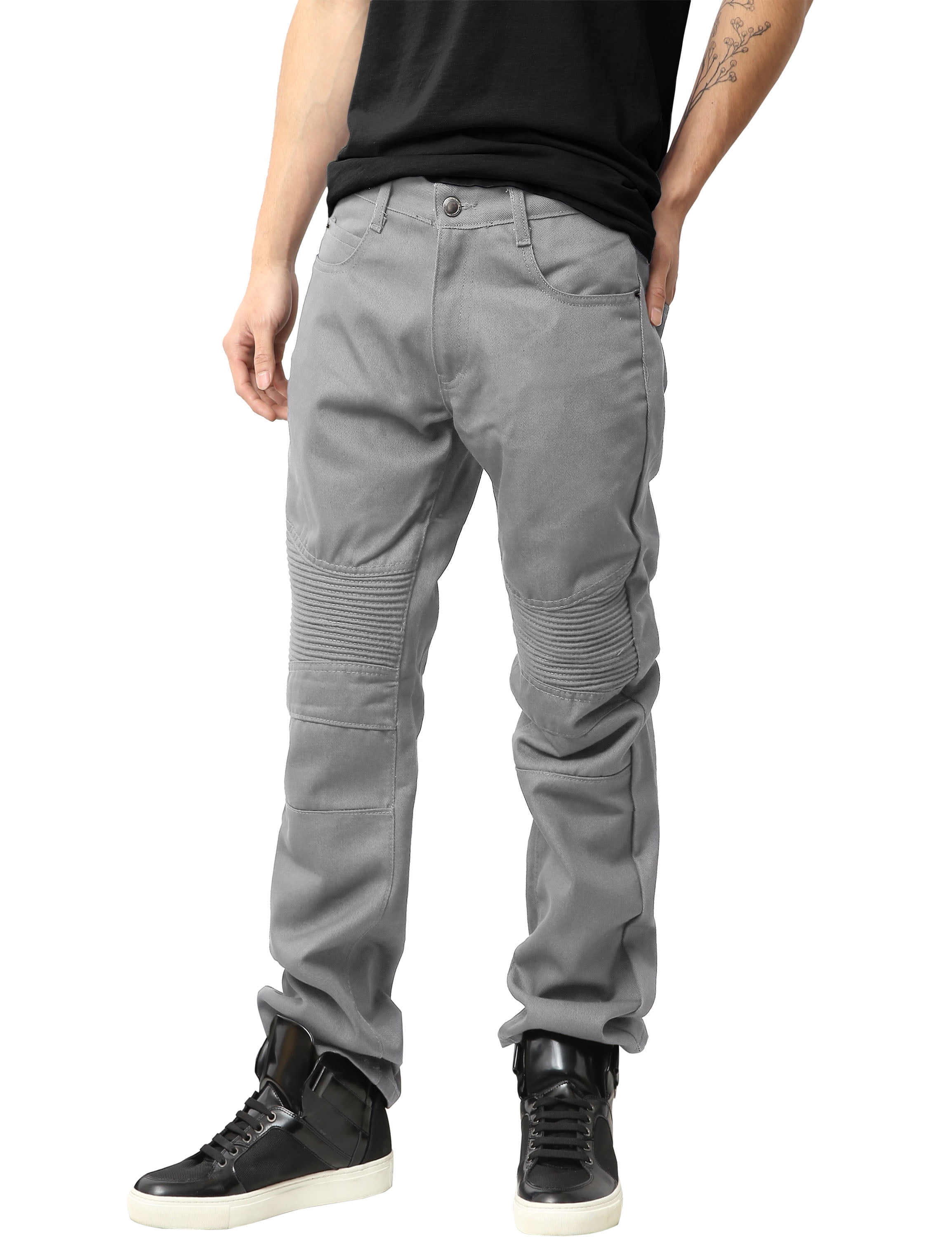 Ma Croix Mens Biker Jeans Slim Straight Fit Denim Distressed Zipper ...