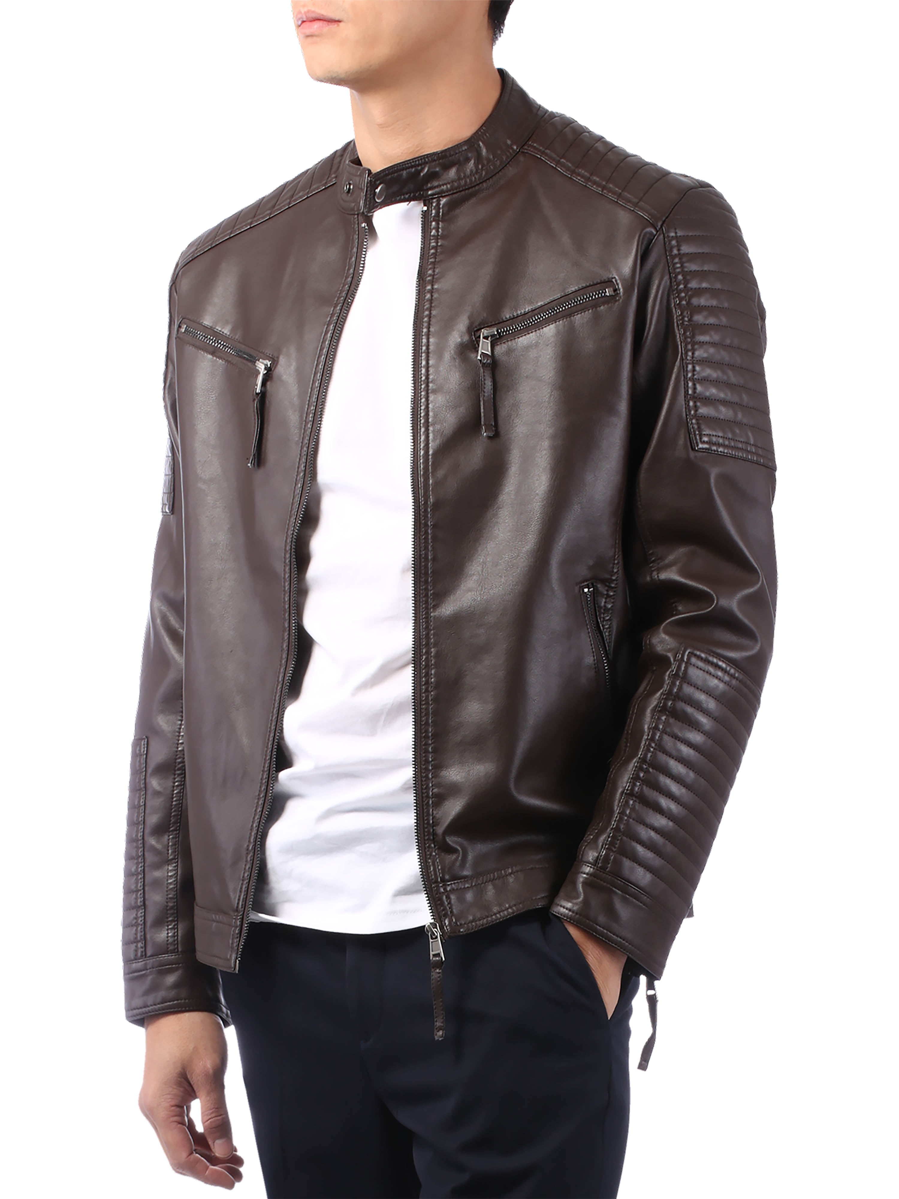 Ma Croix Mens Classic Motorcycle Winter Biker PU Leather Jacket S-XL ...