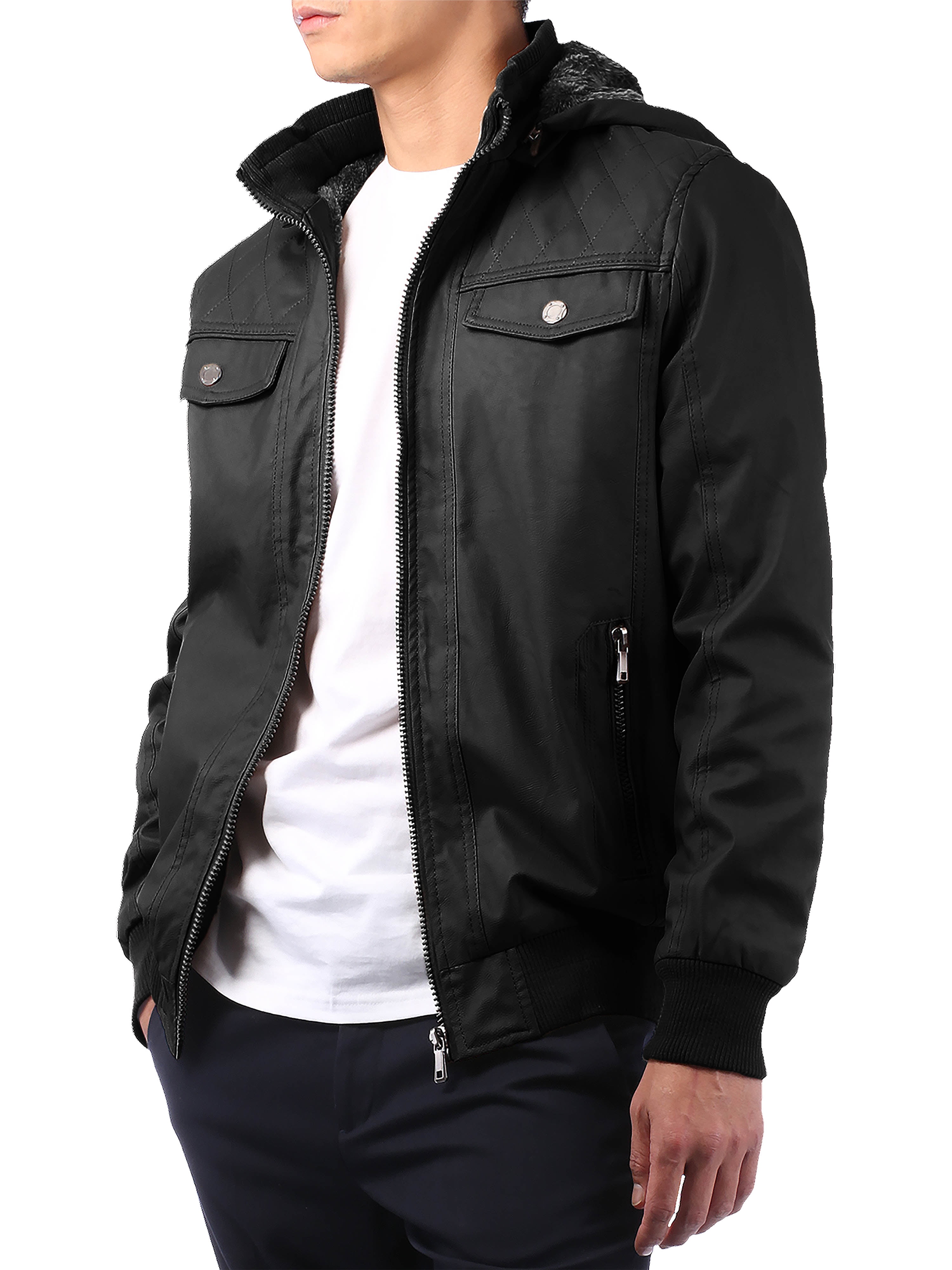 Ma Croix Mens Classic Motorcycle Winter Biker PU Leather Jacket S-XL ...