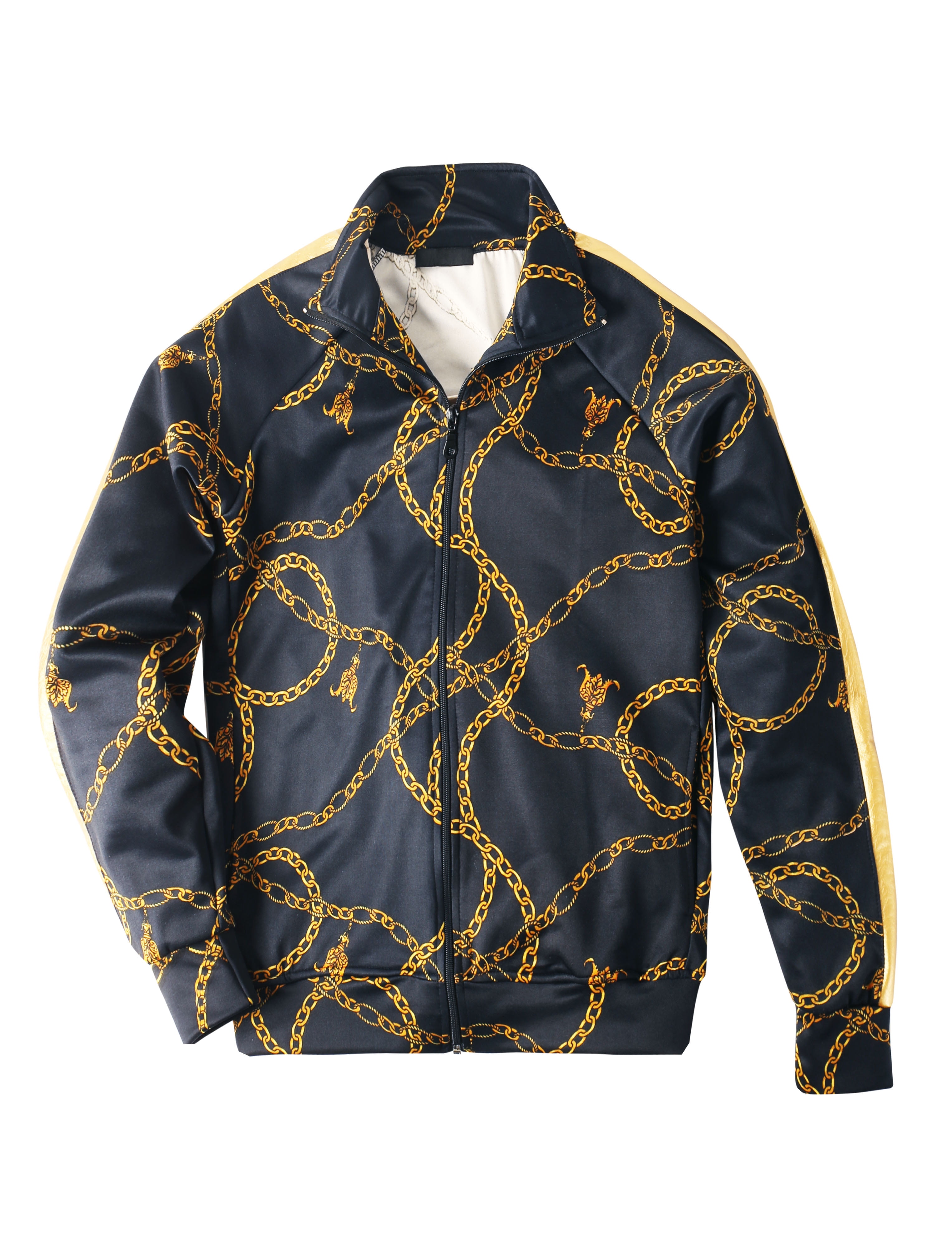 Ma Croix Mens Hip Hop Light Gold Chain Striped Track Jacket - Walmart.com