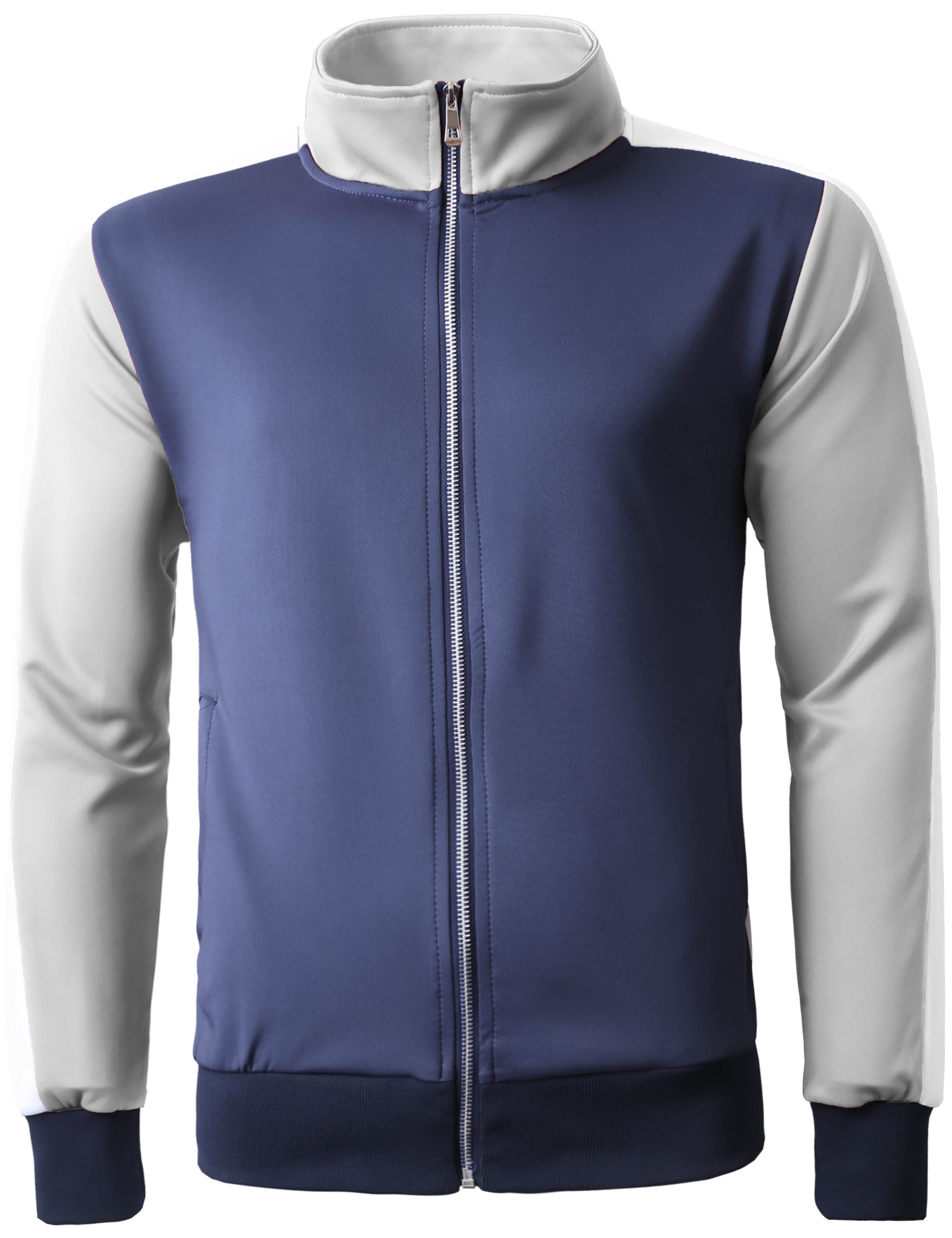 Ma Croix Mens Stripe Track Jacket Three Tone Skinny Fit Athletic Casual ...