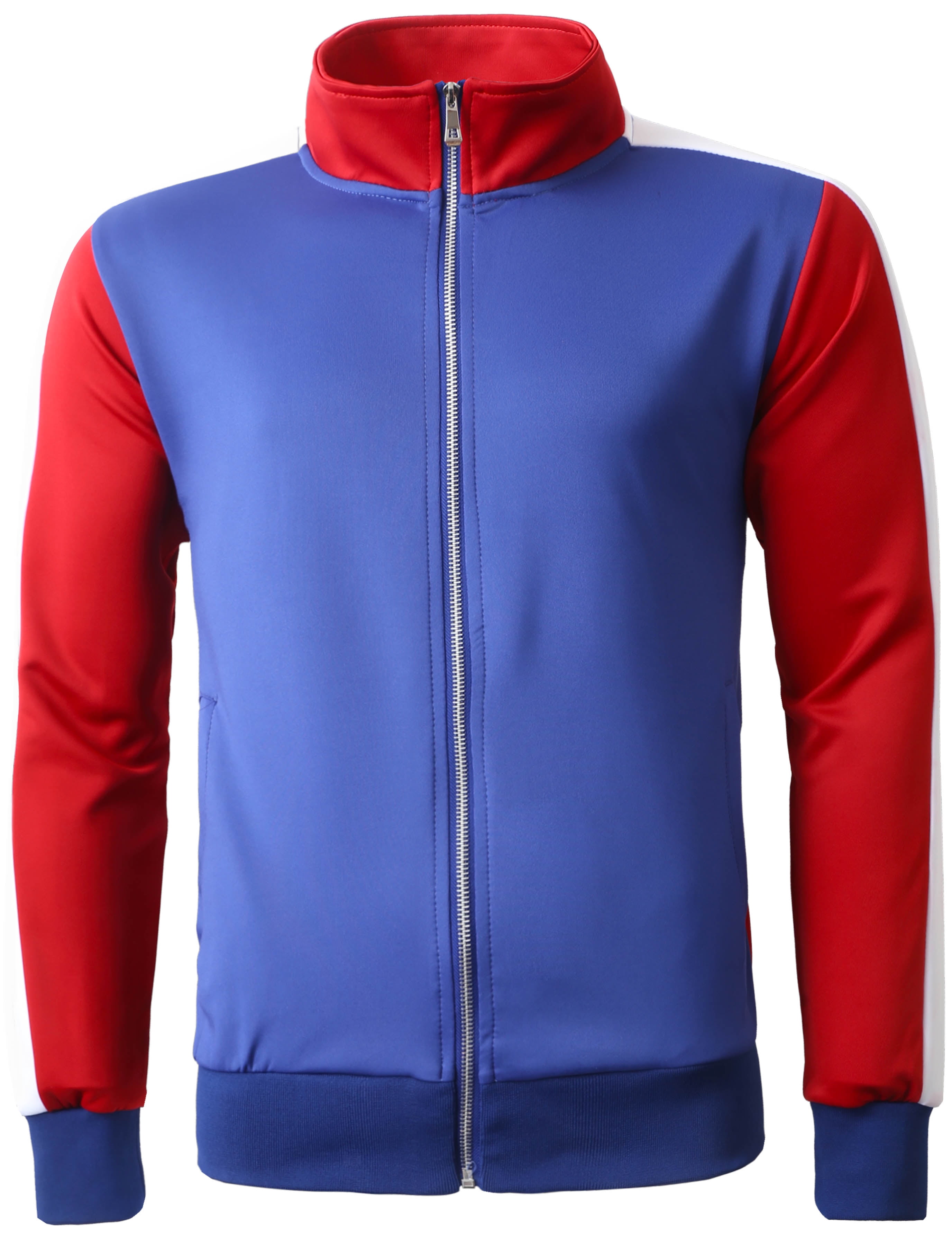 Ma Croix Mens Stripe Track Jacket Three Tone Skinny Fit Athletic Casual ...