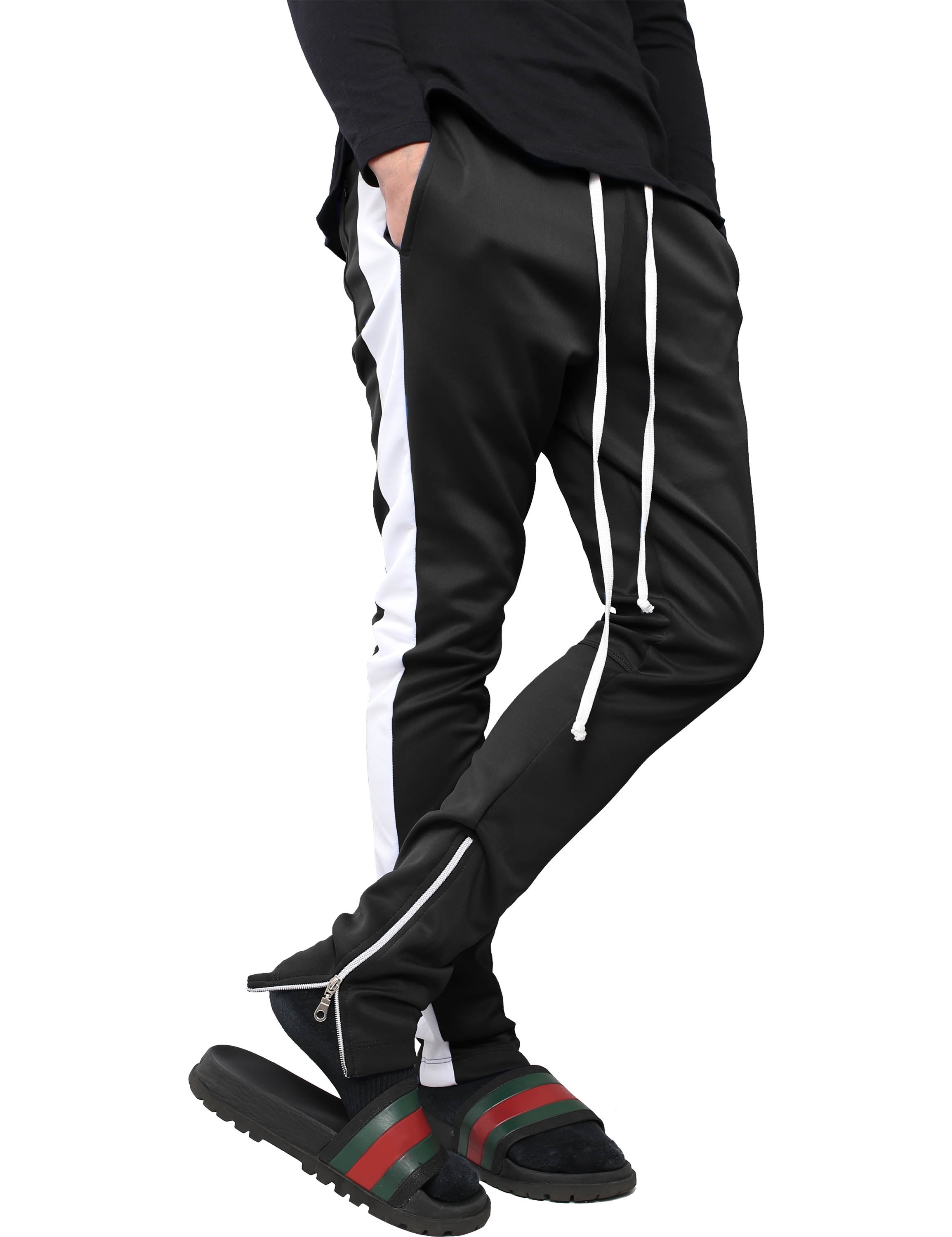 Ma Croix Mens Stripe Track Pants Skinny Fit Elastic Athletic Training