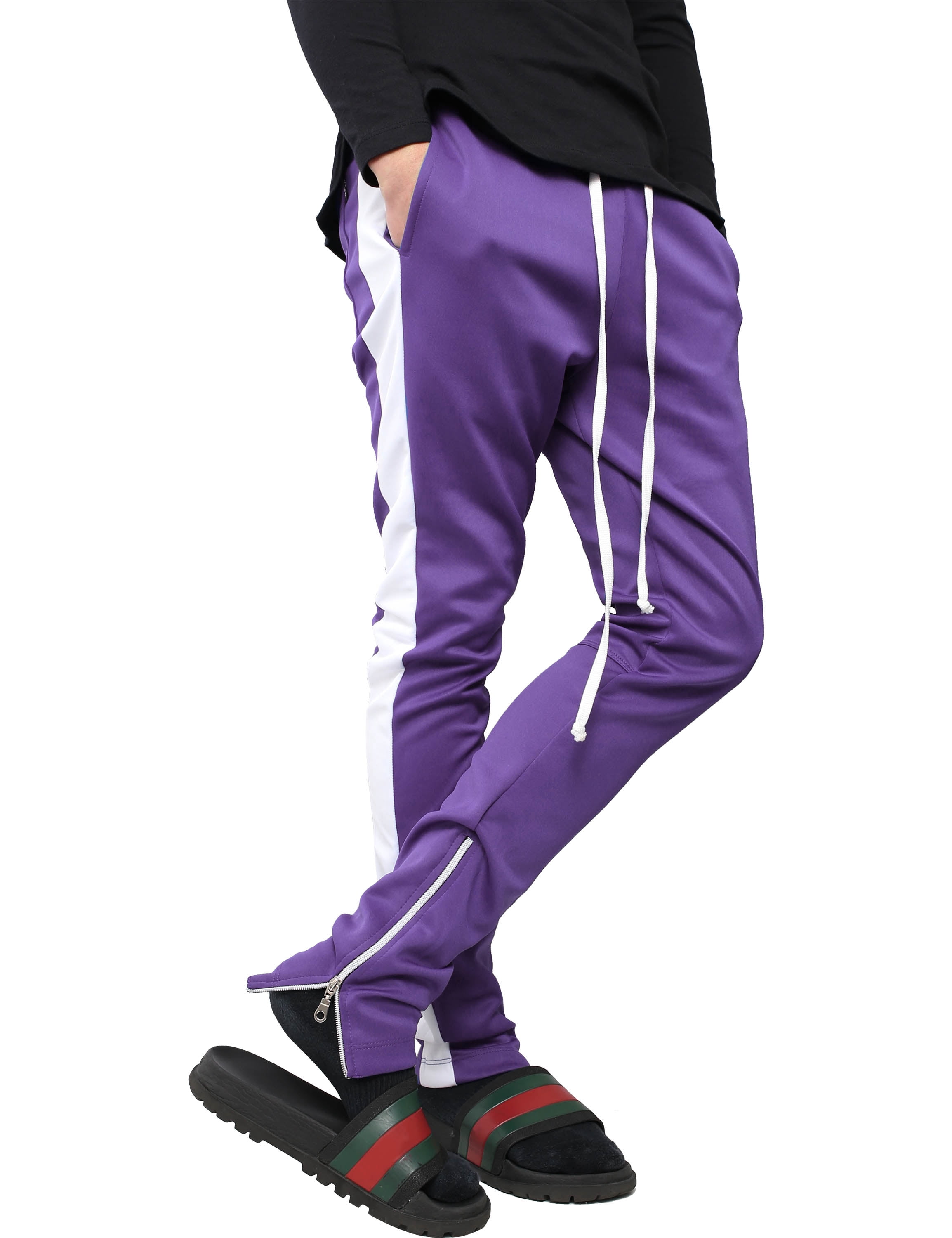 Ma Croix Mens Stripe Track Pants Skinny Fit Stretch Casual Elastic ...