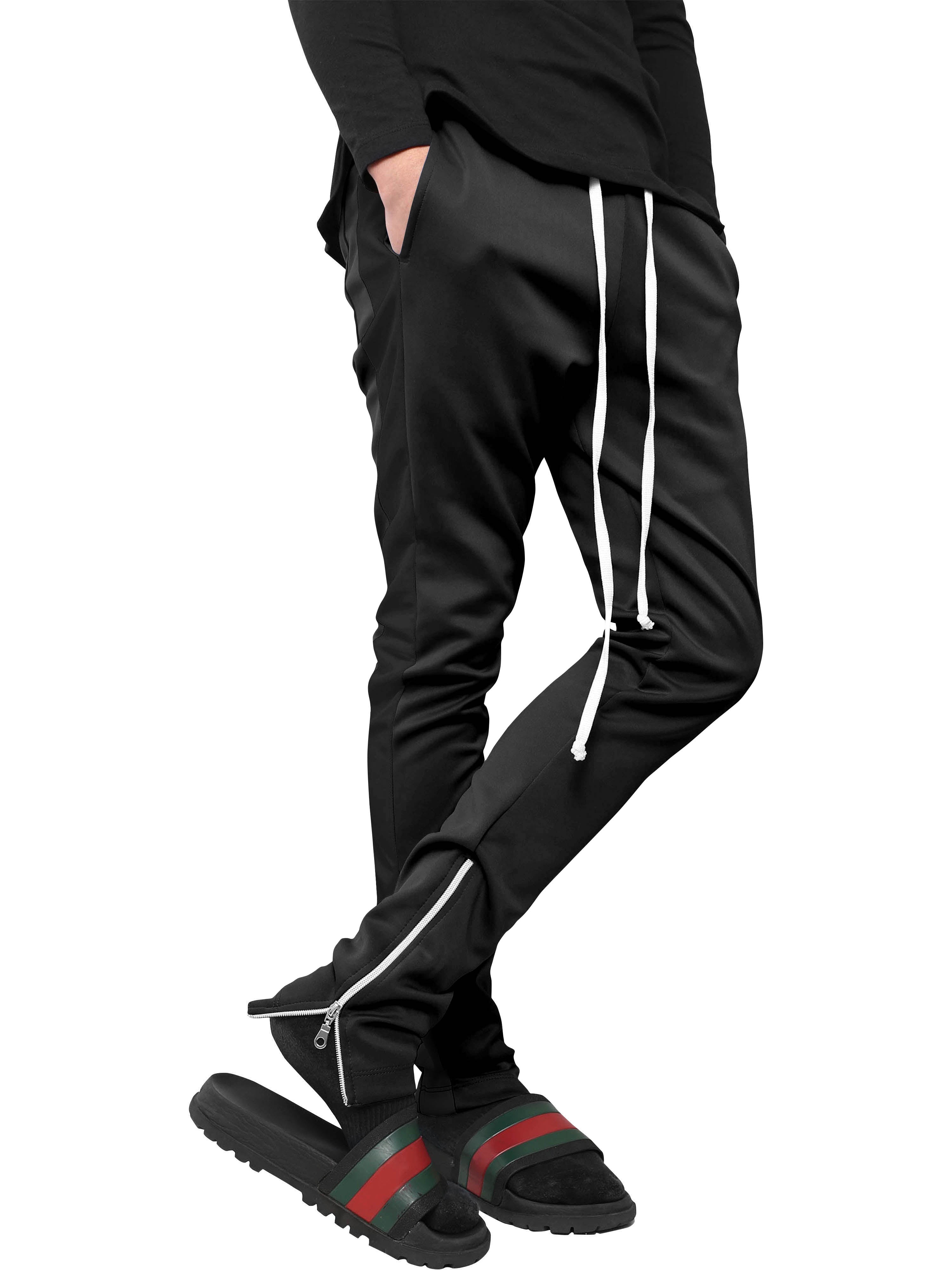 Ma Croix Mens Stripe Track Zipper Pants Two Tone Skinny Fit Elastic ...