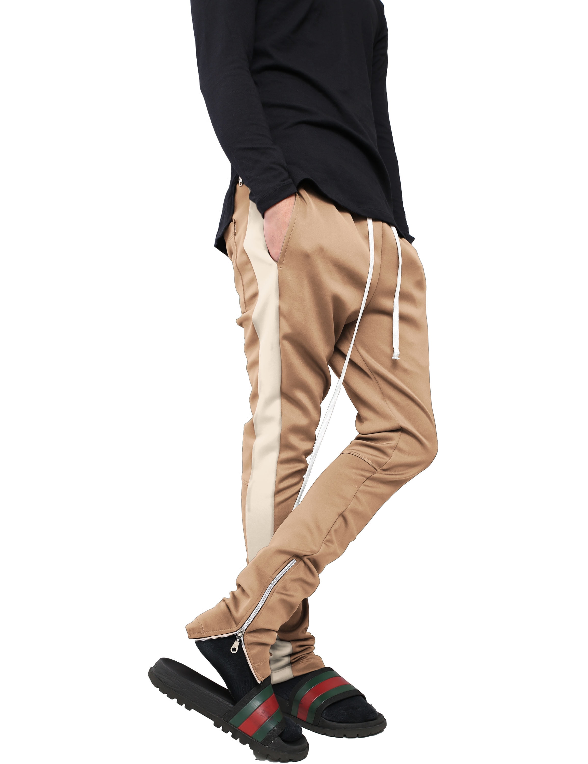 Ma Croix Mens Stripe Track Zipper Pants Two Tone Skinny Fit Elastic ...