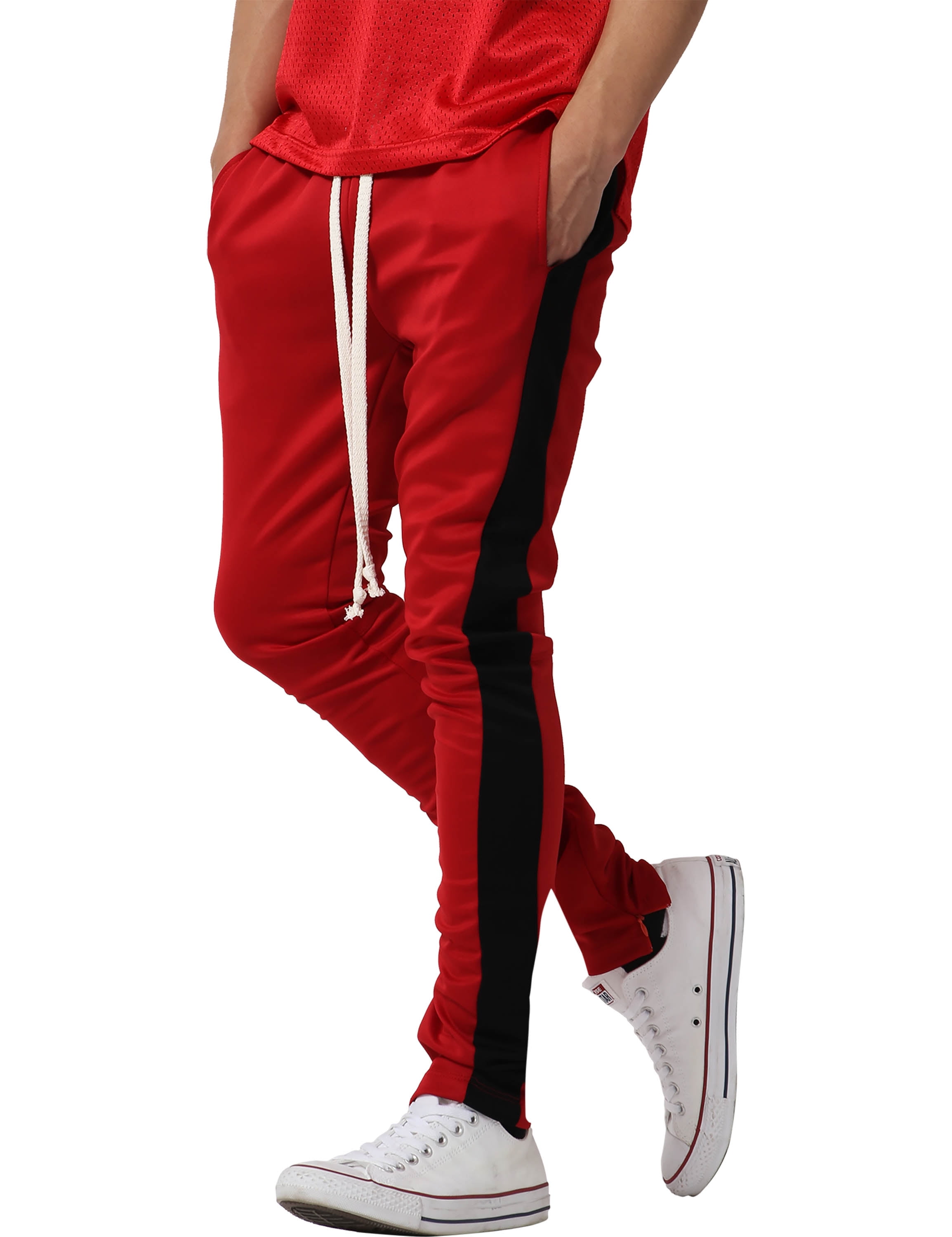 Ma Croix Mens Stripe Track Zipper Pants Two Tone Skinny Fit Elastic ...