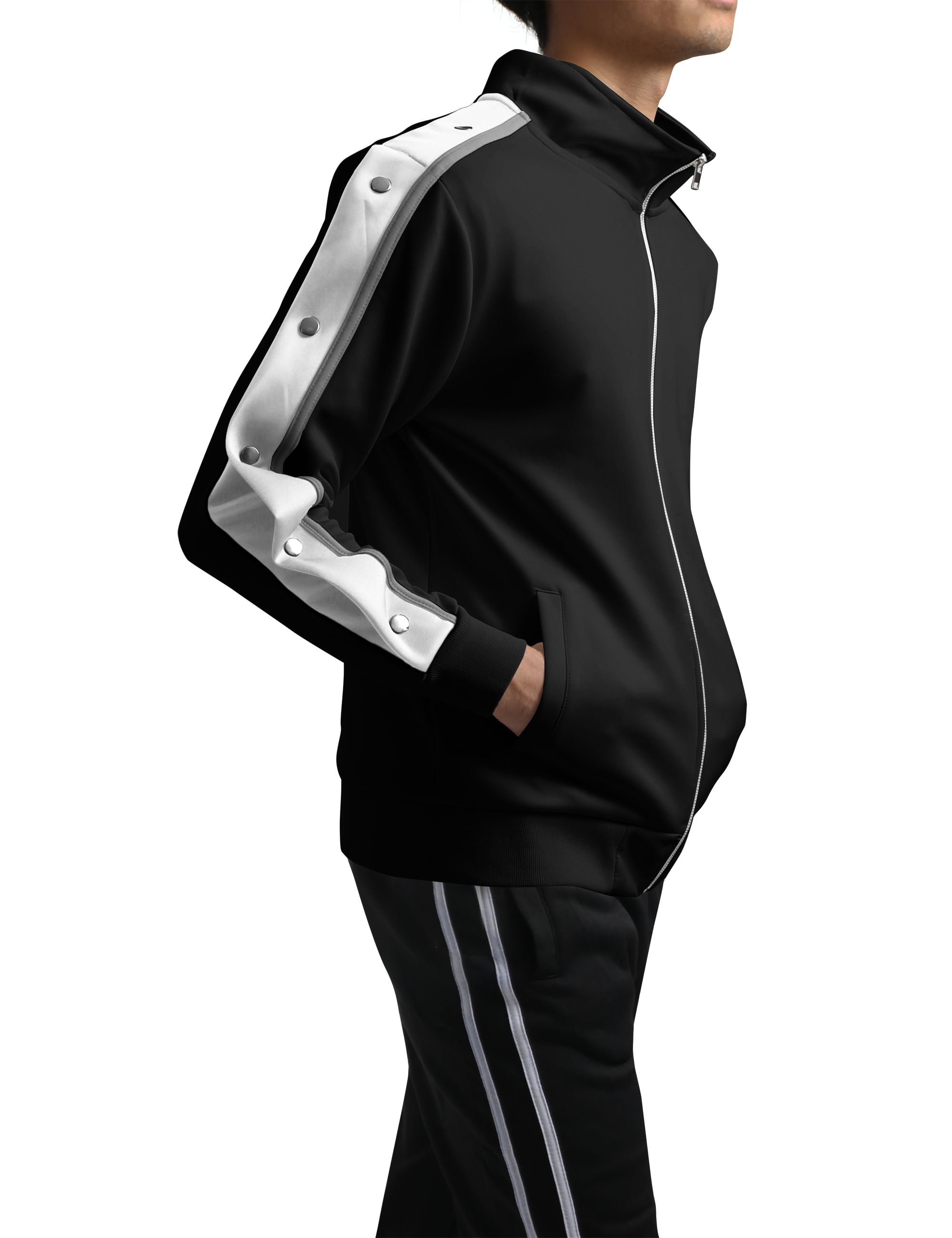 Ma Croix Mens Track Jacket with Button Sleeve Accents Full Zip Active ...