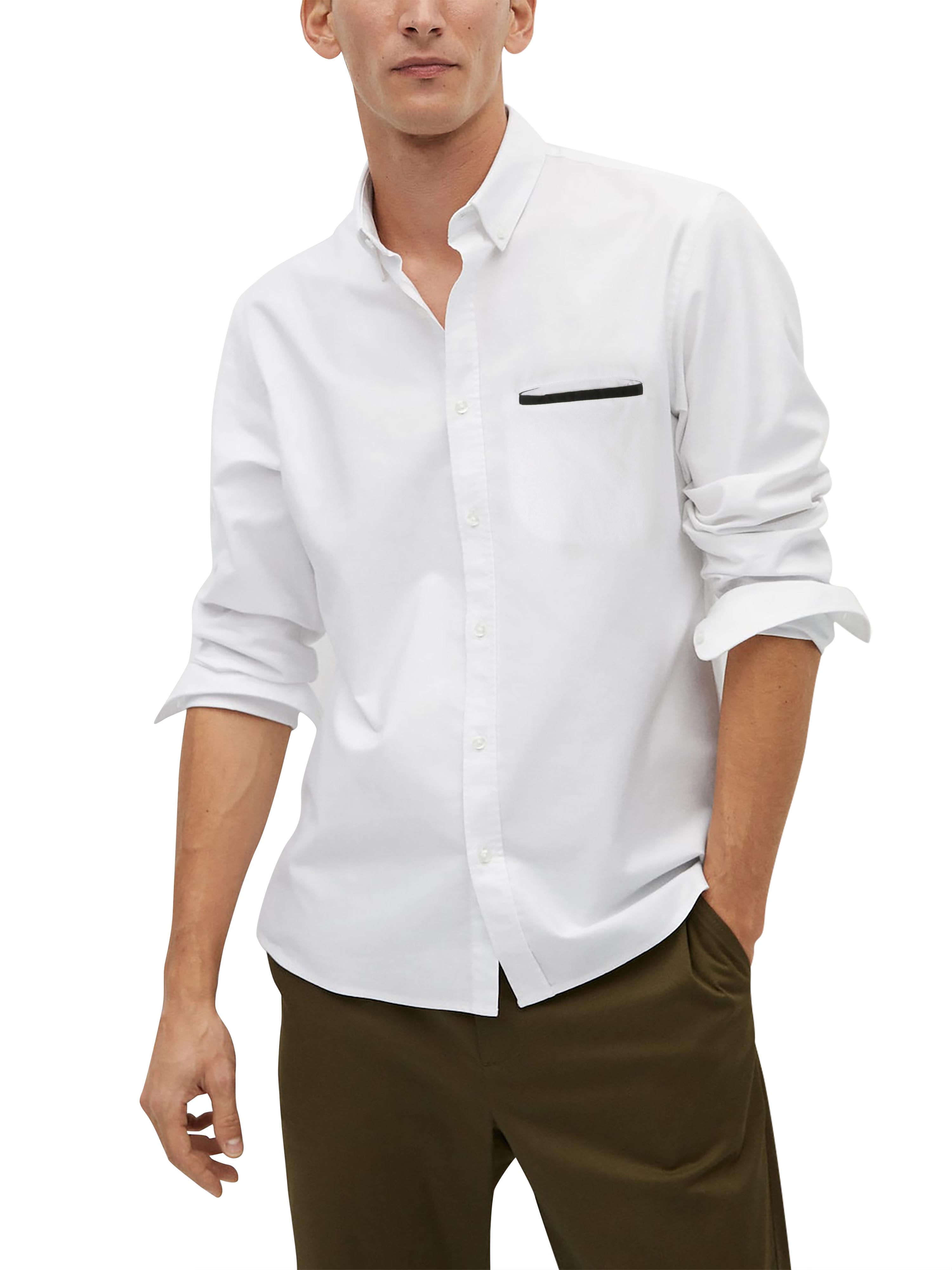 Ma Croix Mens White Button Up Fitted Collared Dress Shirt with Accented ...