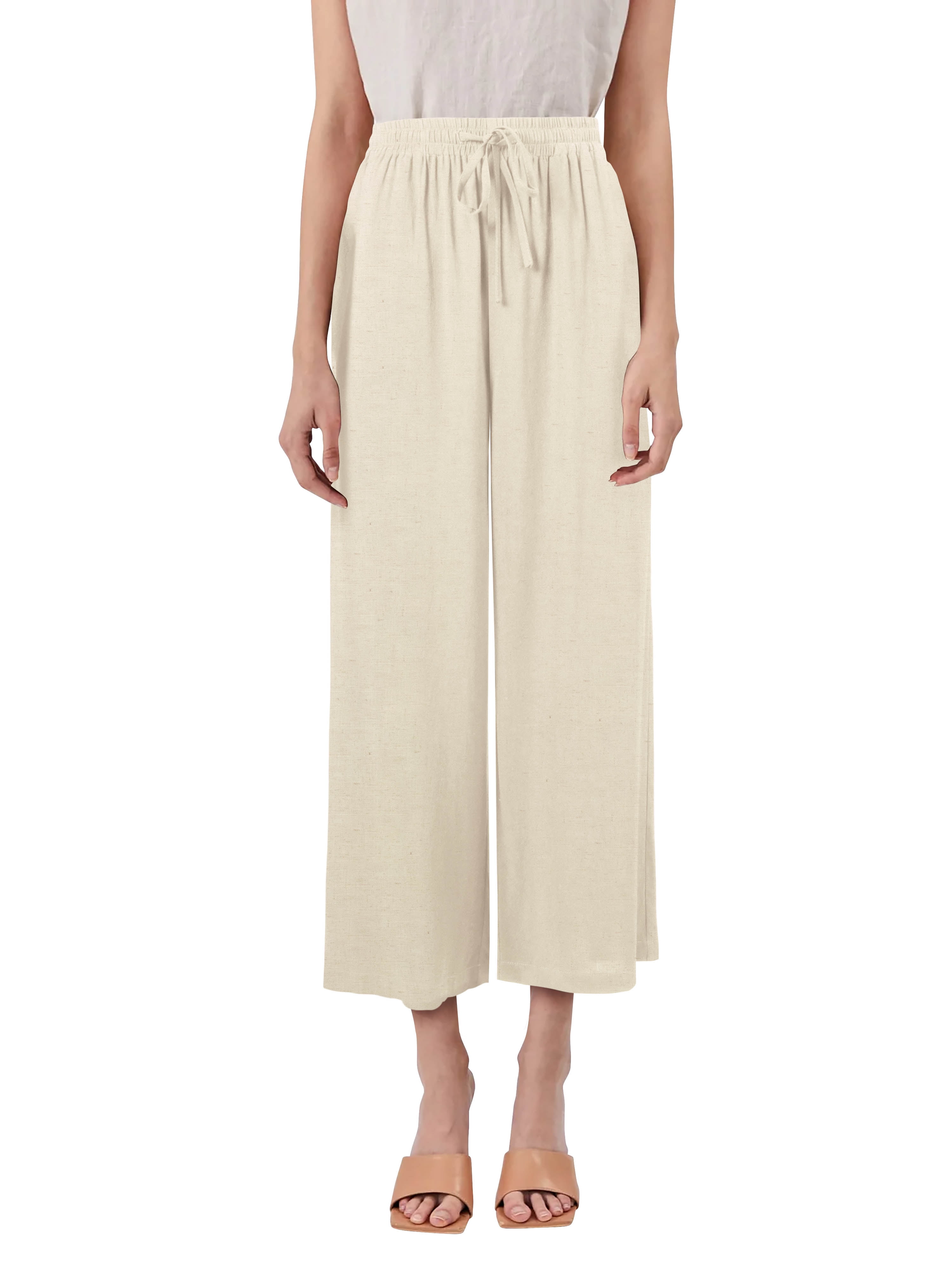 Ma Croix Womens Premium Capri Linen Resort Pants Relaxed Fit Elastic ...