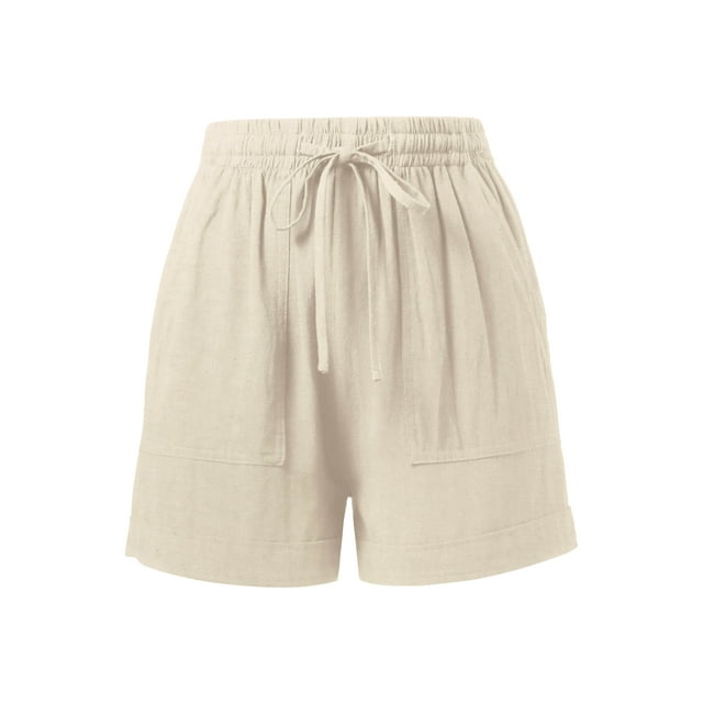 Ma Croix Womens Premium Linen Shorts with Elastic Waistband, Drawstring ...