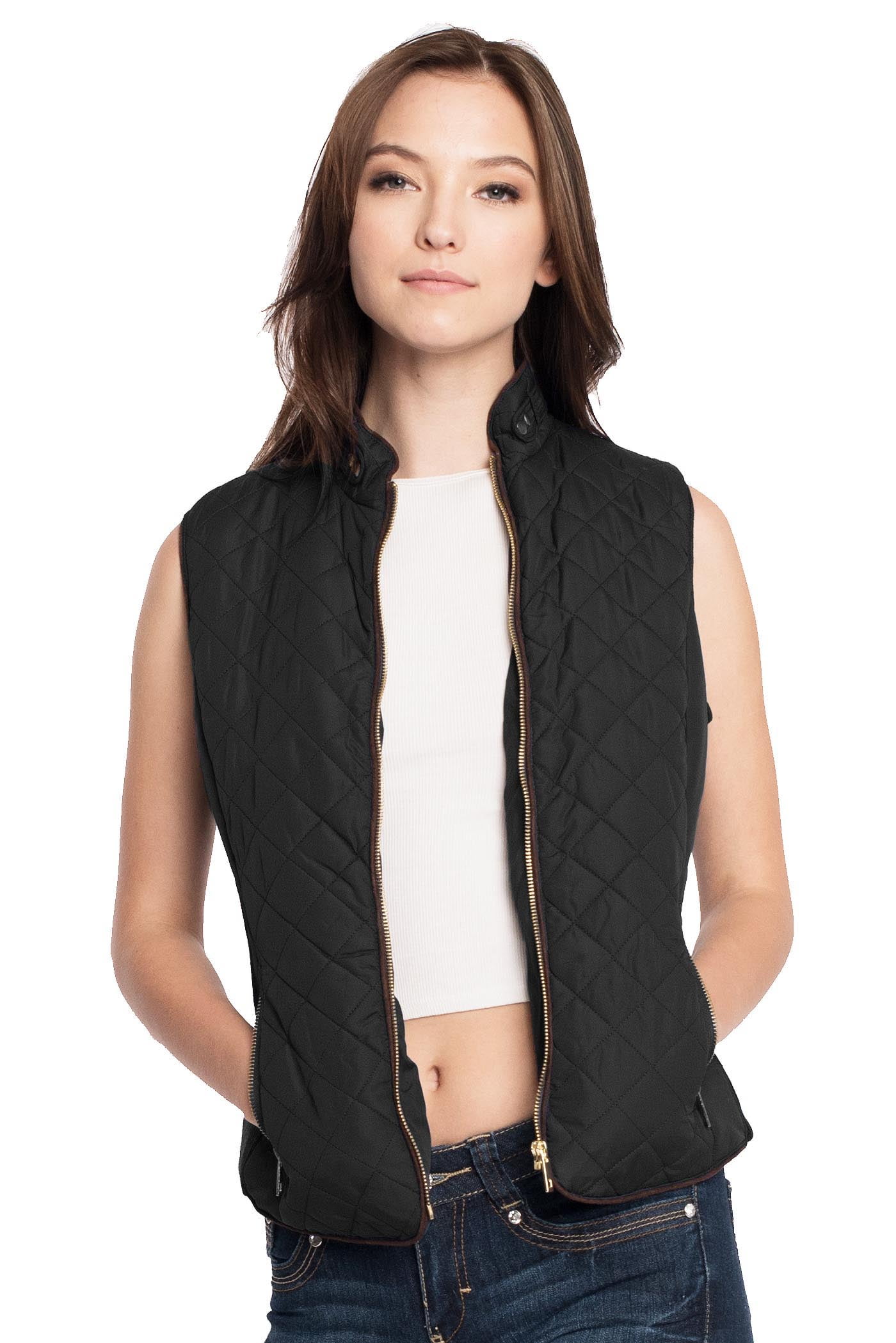 Ma Croix Womens Solid Quilted Padded Vest Jacket Zip Up Padding ...