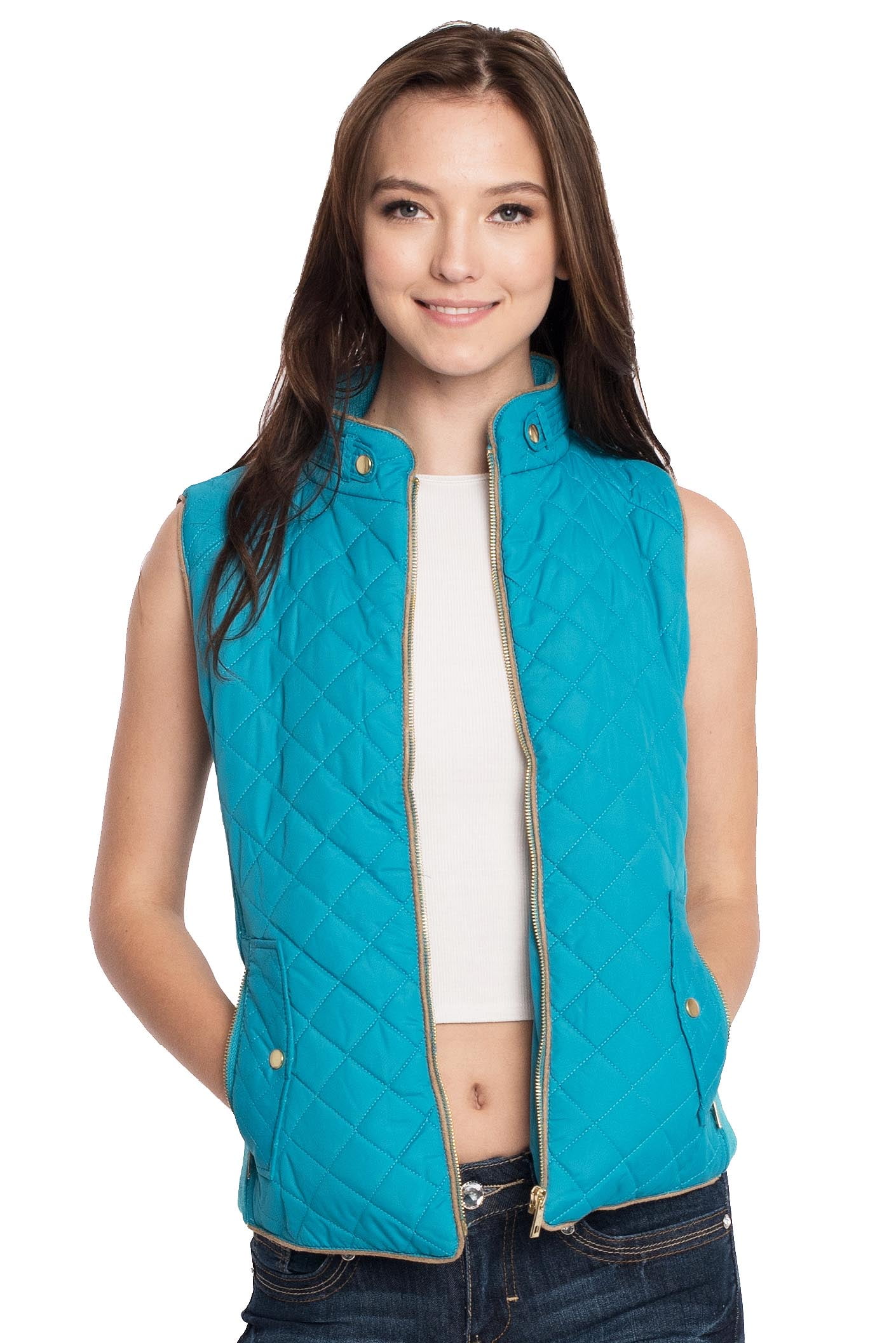 Ma Croix Womens Solid Quilted Padded Vest Jacket Zip Up Padding ...