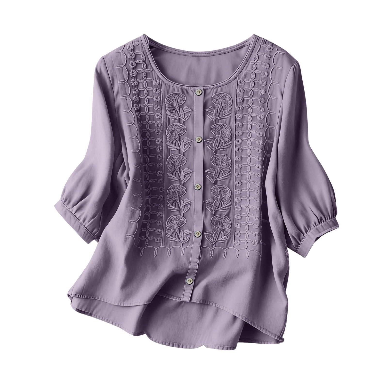 MaFYtyTPR Cotton Linen 3/4 Sleeve for Women Cardigans Round Neck with ...