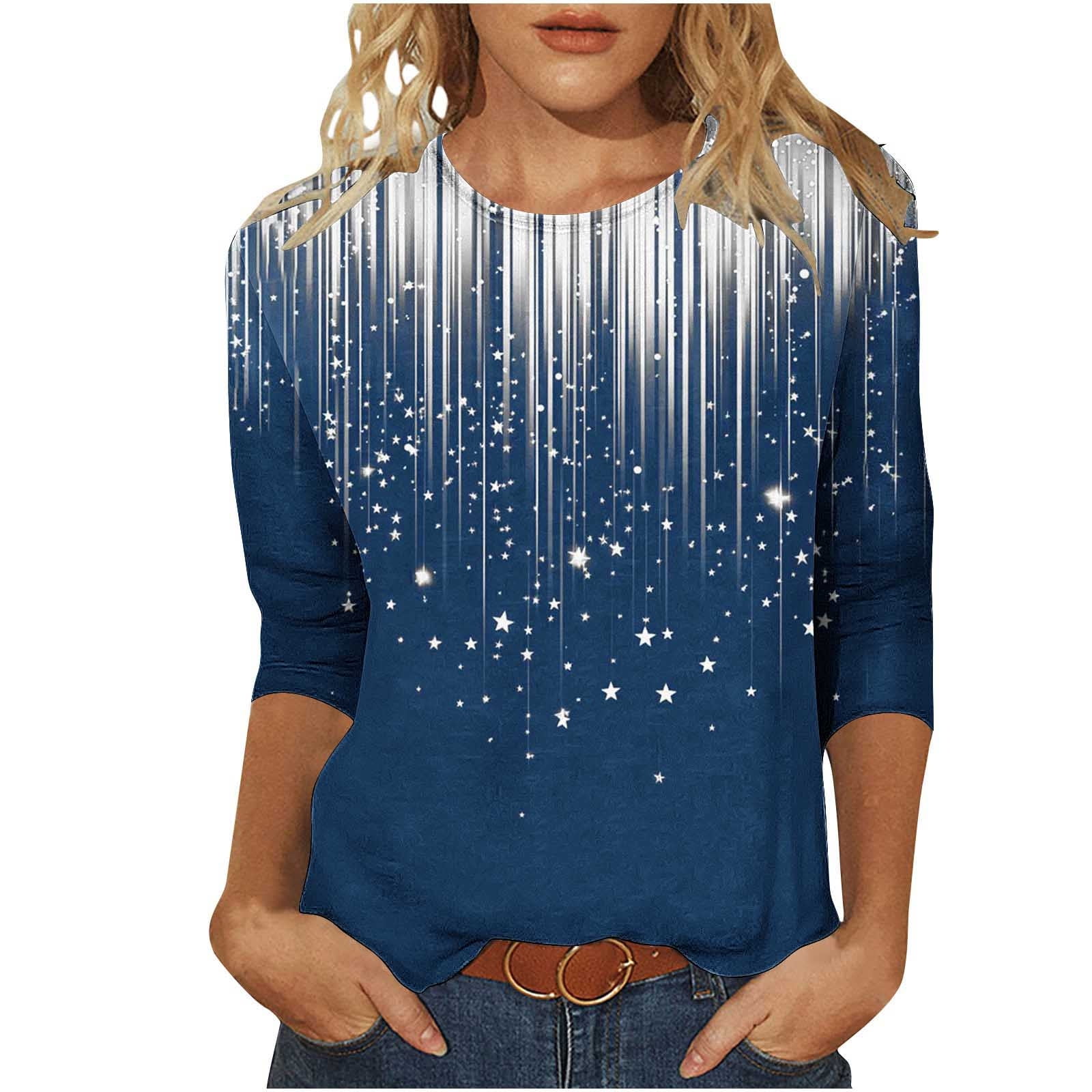 MaFYtyTPR Women's Casual 3/4 Sleeve T-Shirts Fashion Floral Print Basic ...