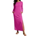 MaFYtyTPR Women's Crew Neck Maxi Dress Solid Color Side Split Pocket ...