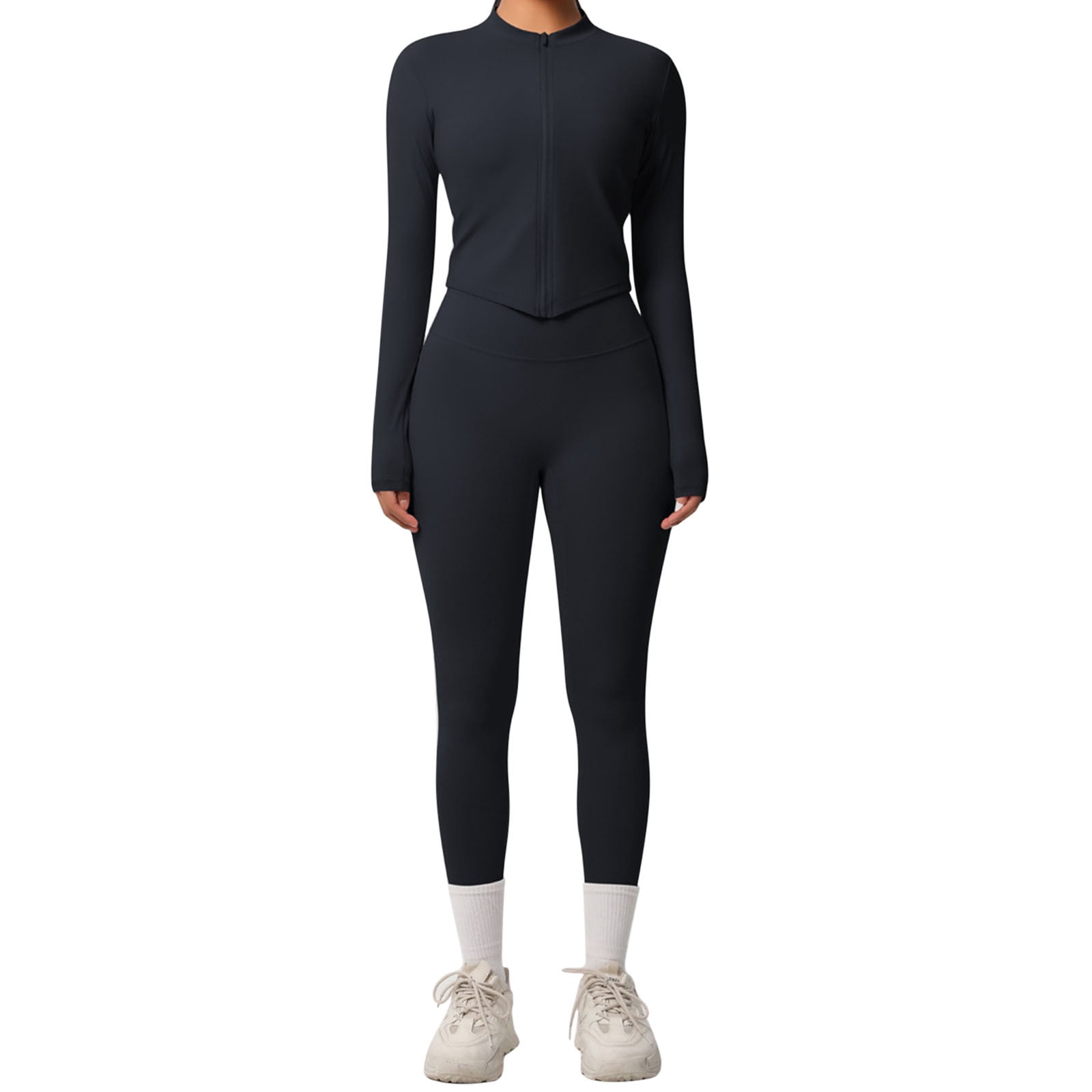 MaFYtyTPR Women's Sports Set Solid Color Fitness Zipper Jacket Tight ...