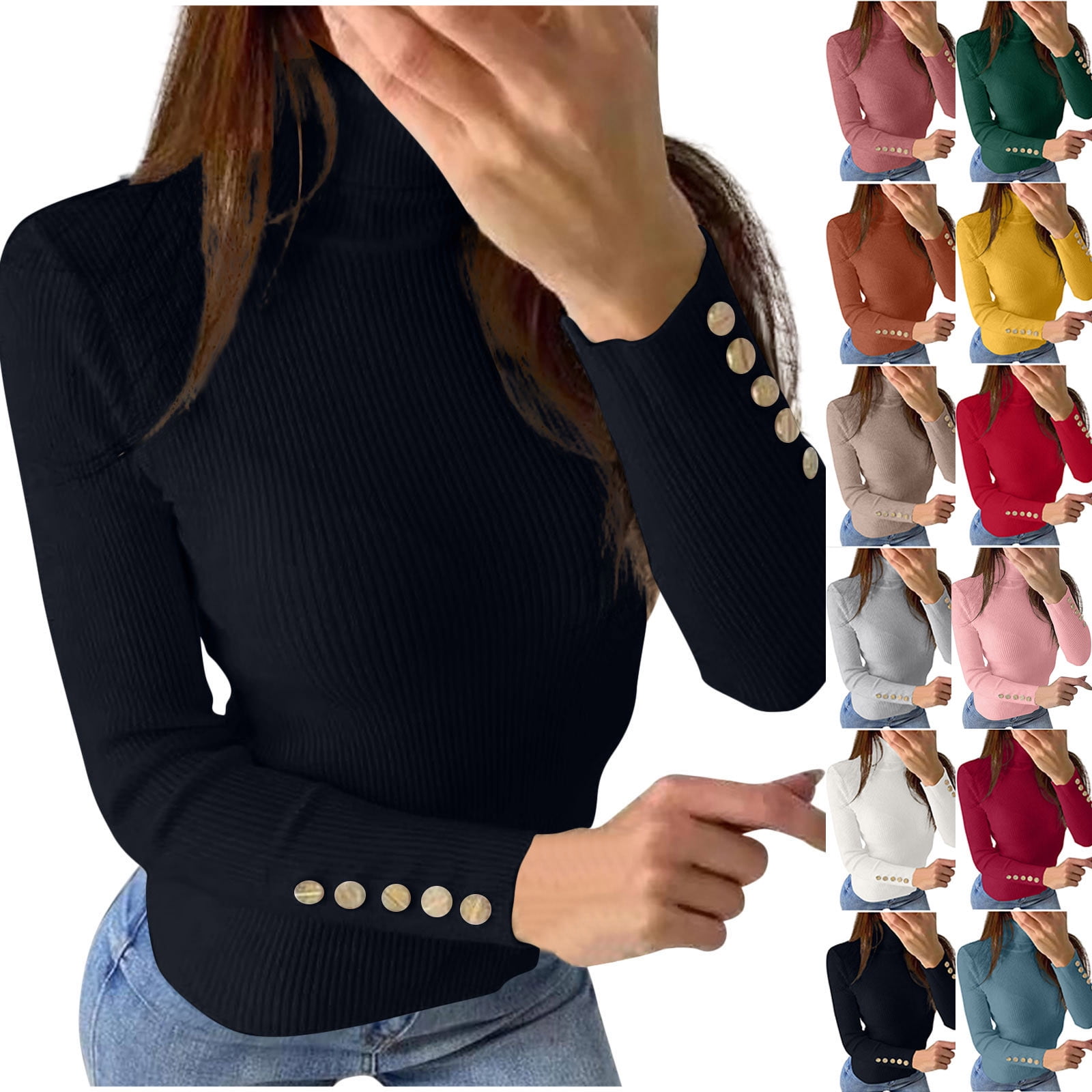 MaFYtyTPR Women's Winter Tops Fashion Solid Color Button Long Sleeved ...
