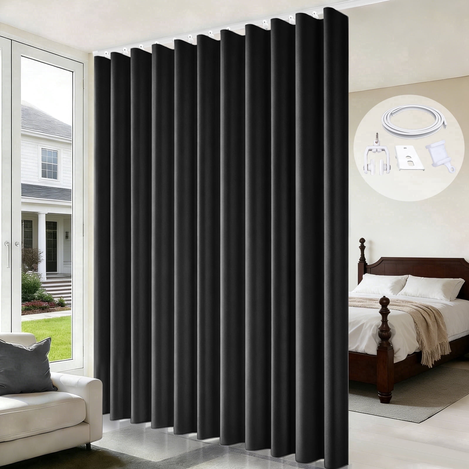 MaKefeile Blackout Curtain Divider with Ceiling Curtain Track for Room ...