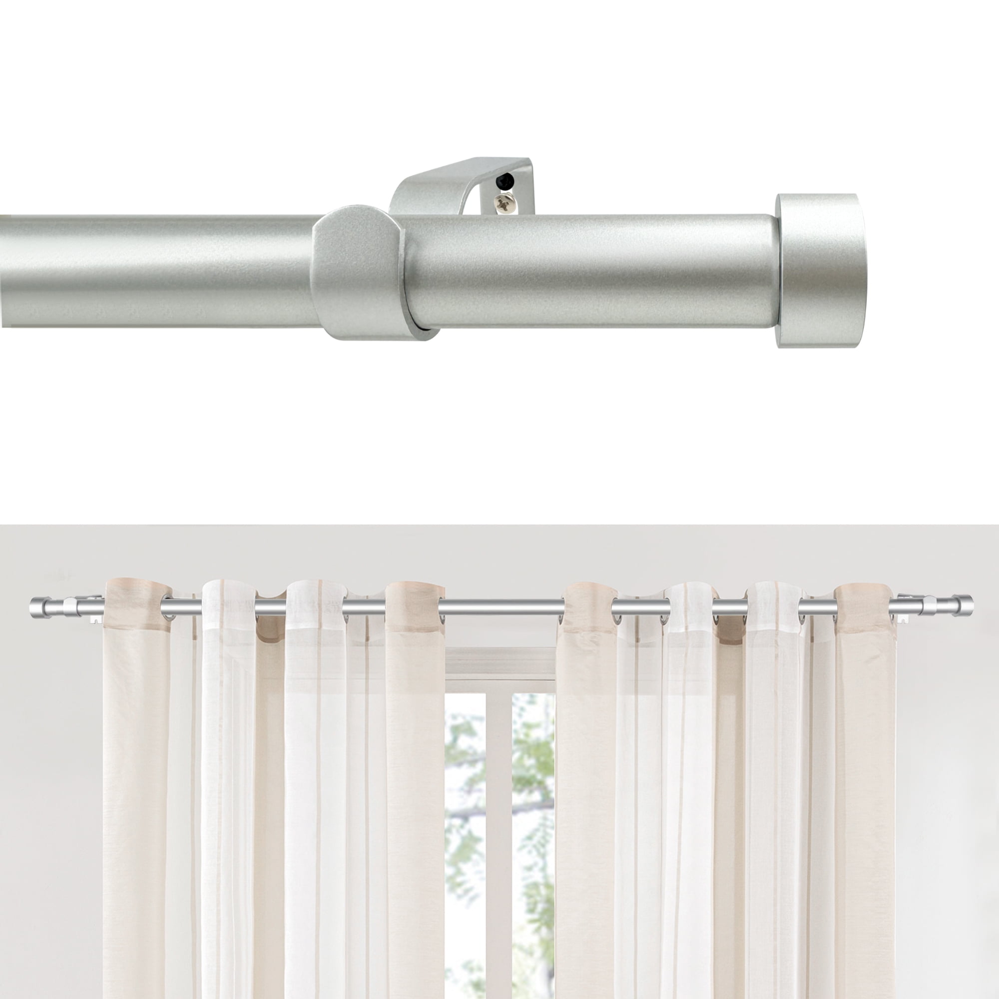 MaKefeile Classic 1-Inch Adjustable Silver Single Curtain Rods, 48 ...