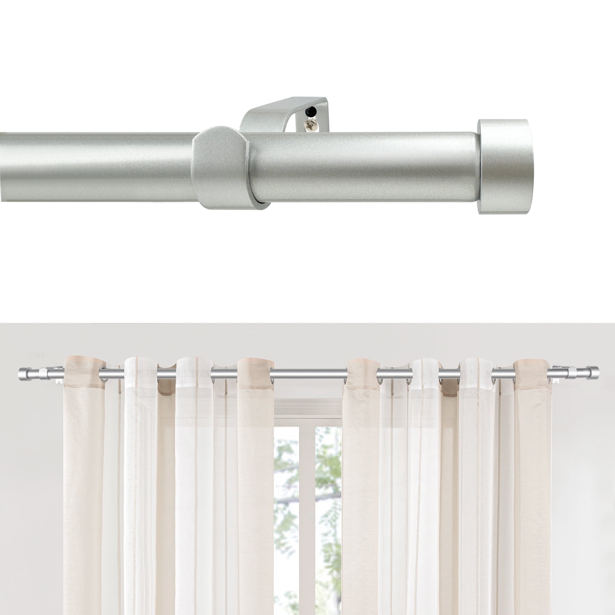 MaKefeile Classic 48-144 Inch Silver Curtain Rods Heavy duty Single ...